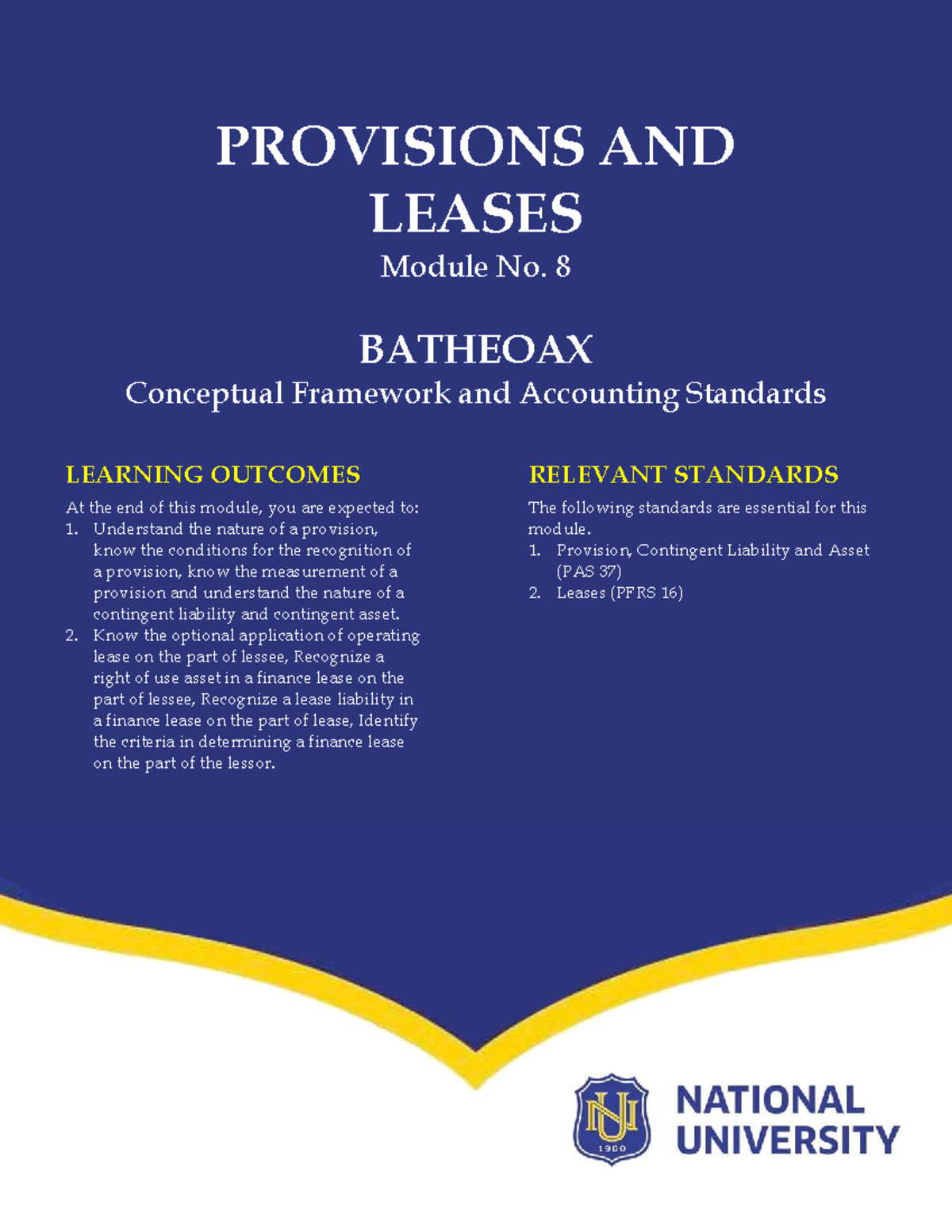 Module 08 - Provisions and Leases - PROVISIONS AND LEASES Module No. 8 ...