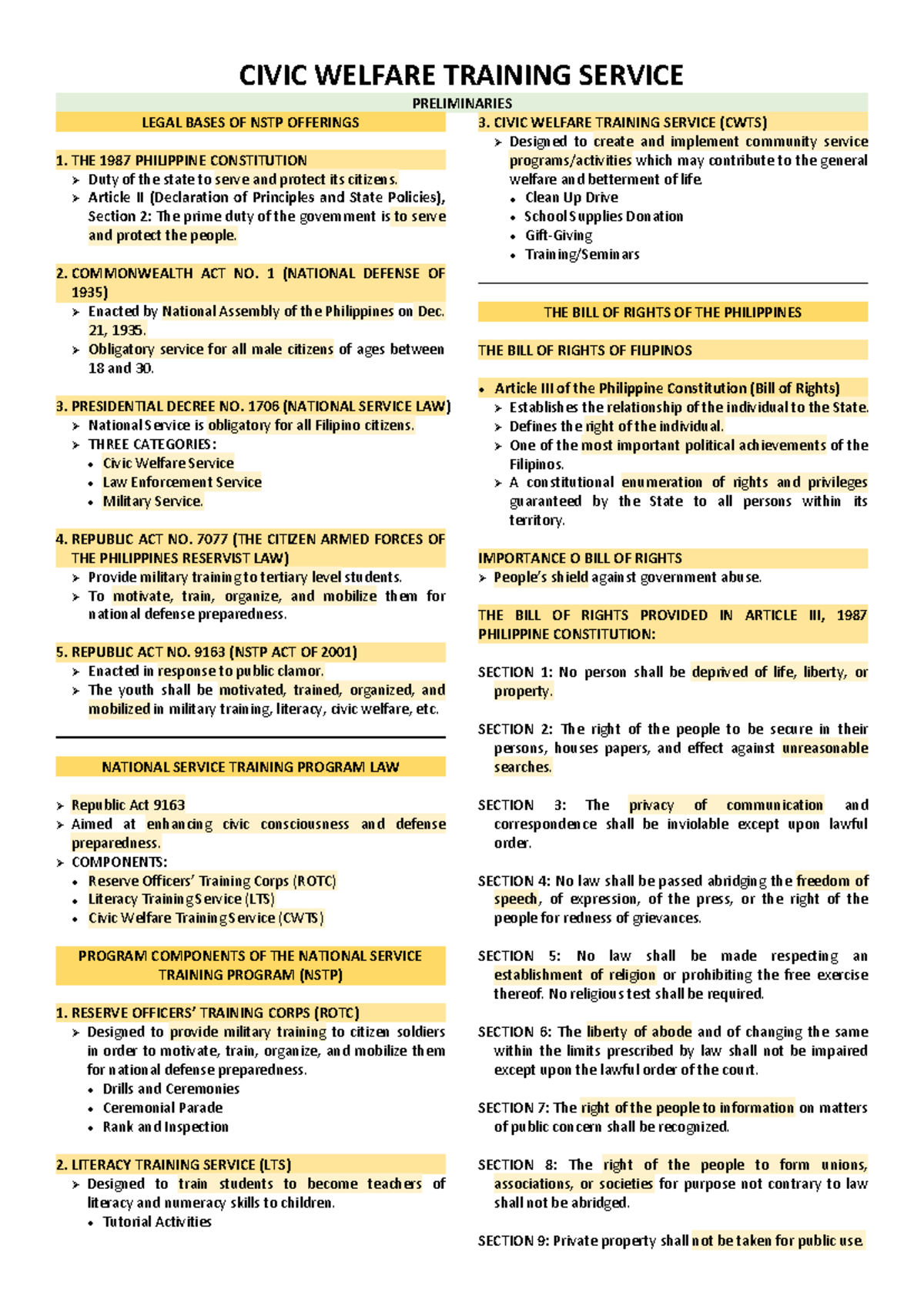 Civic Welfare Training Service Prelim Reviewer - CIVIC WELFARE TRAINING ...