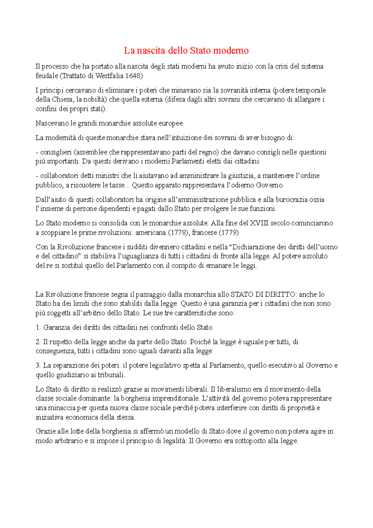 LO Stato Moderno - appunti lezione - La nascita dello Stato moderno Il ...