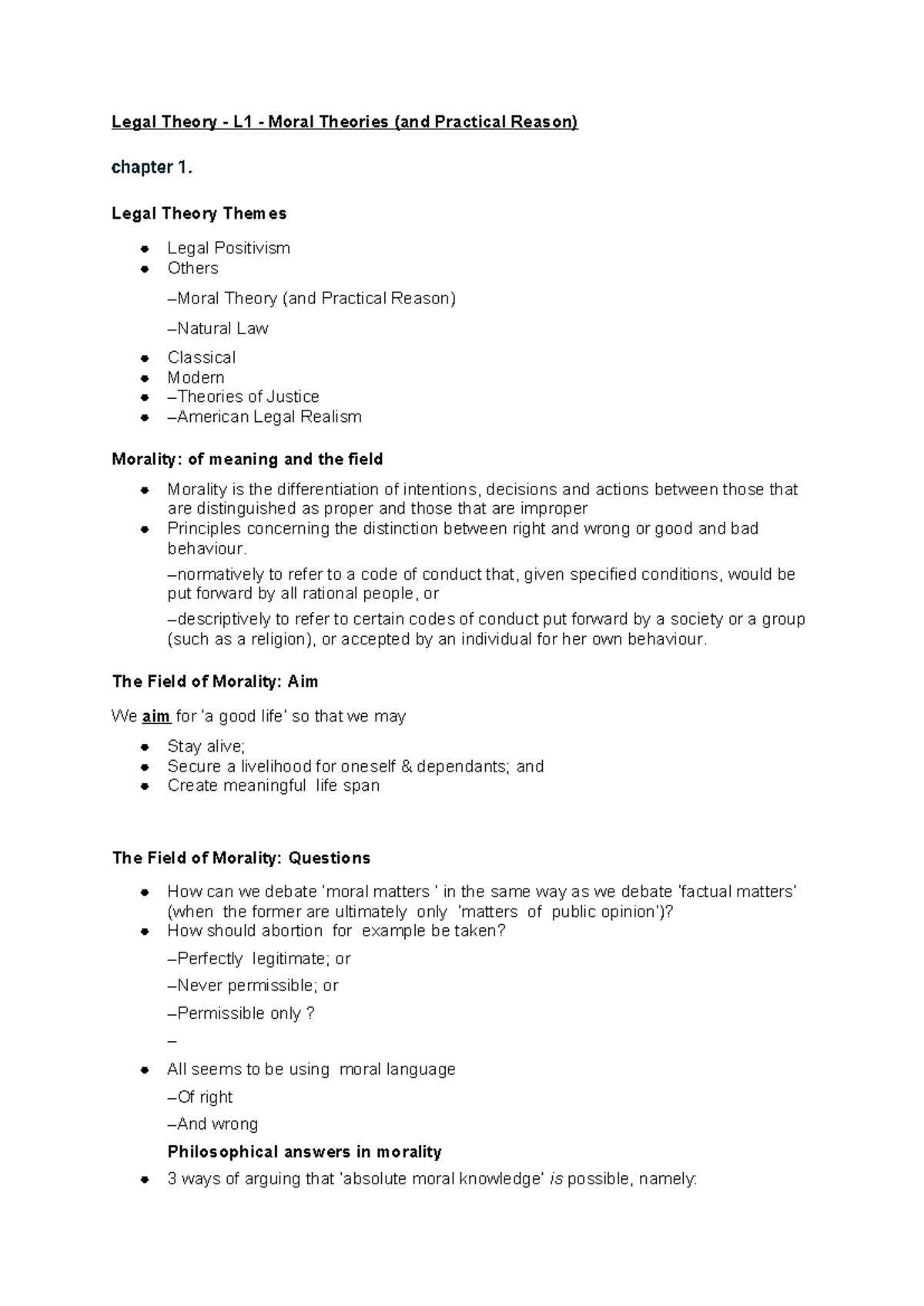 Legal Theory - L1 - Moral Theories (and Practical Reason) - Legal ...