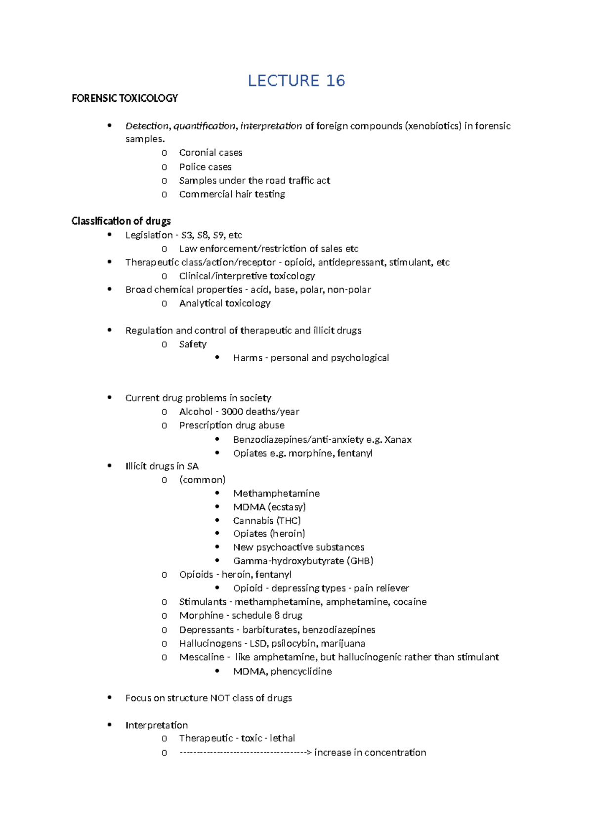 Notes Summary 16 - LECTURE 16 FORENSIC TOXICOLOGY ÷ Detecon , quancaon ...