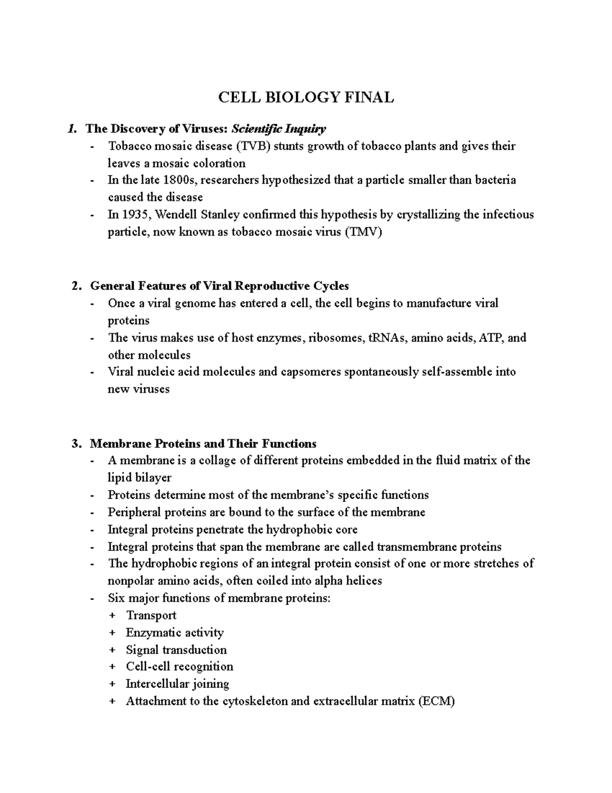 Cell bio final 1 - For study - CELL BIOLOGY FINAL 1. The Discovery of ...
