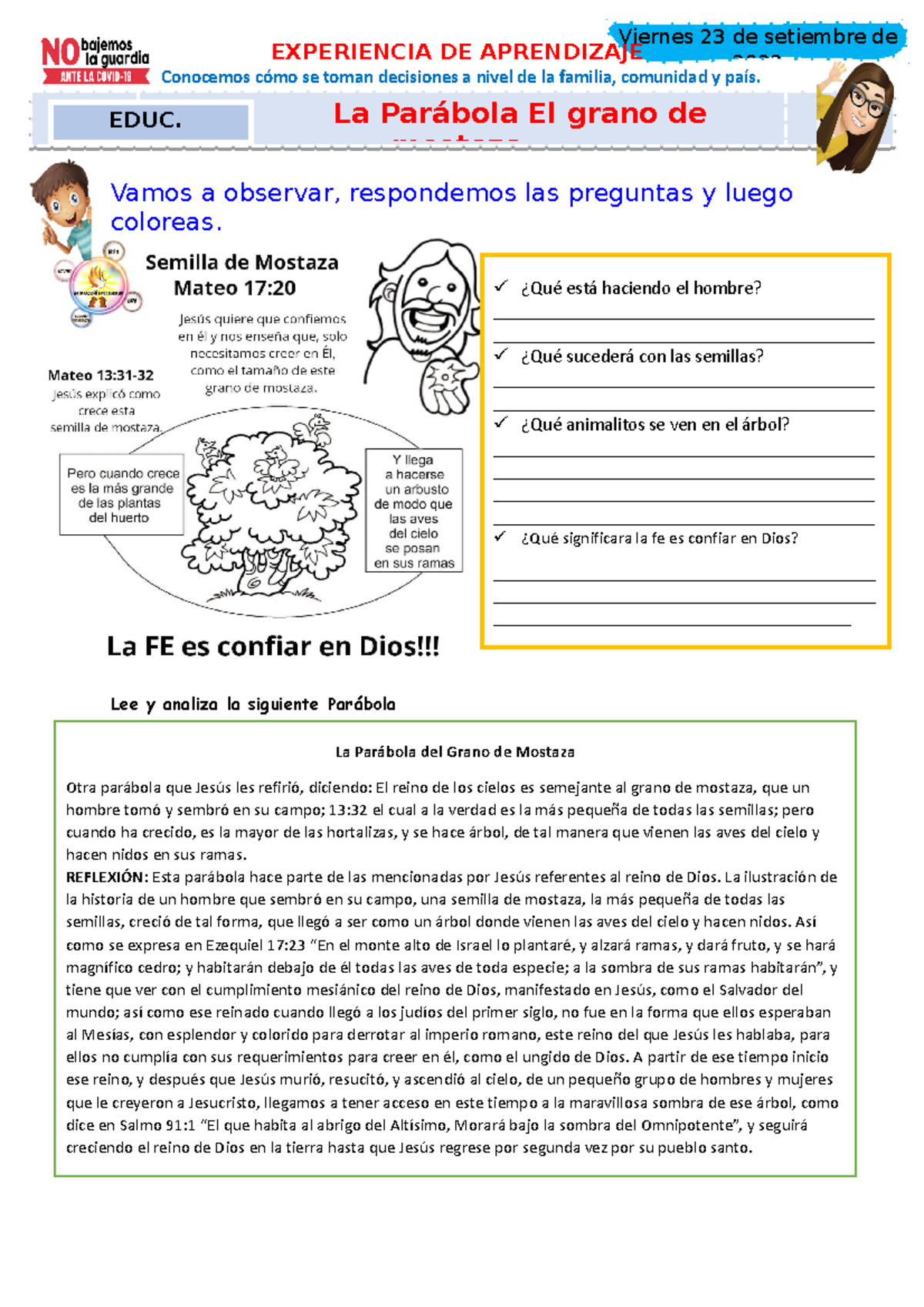 D2 A3 Ficha La Parábola El grano de mostaza - Vamos a observar ...
