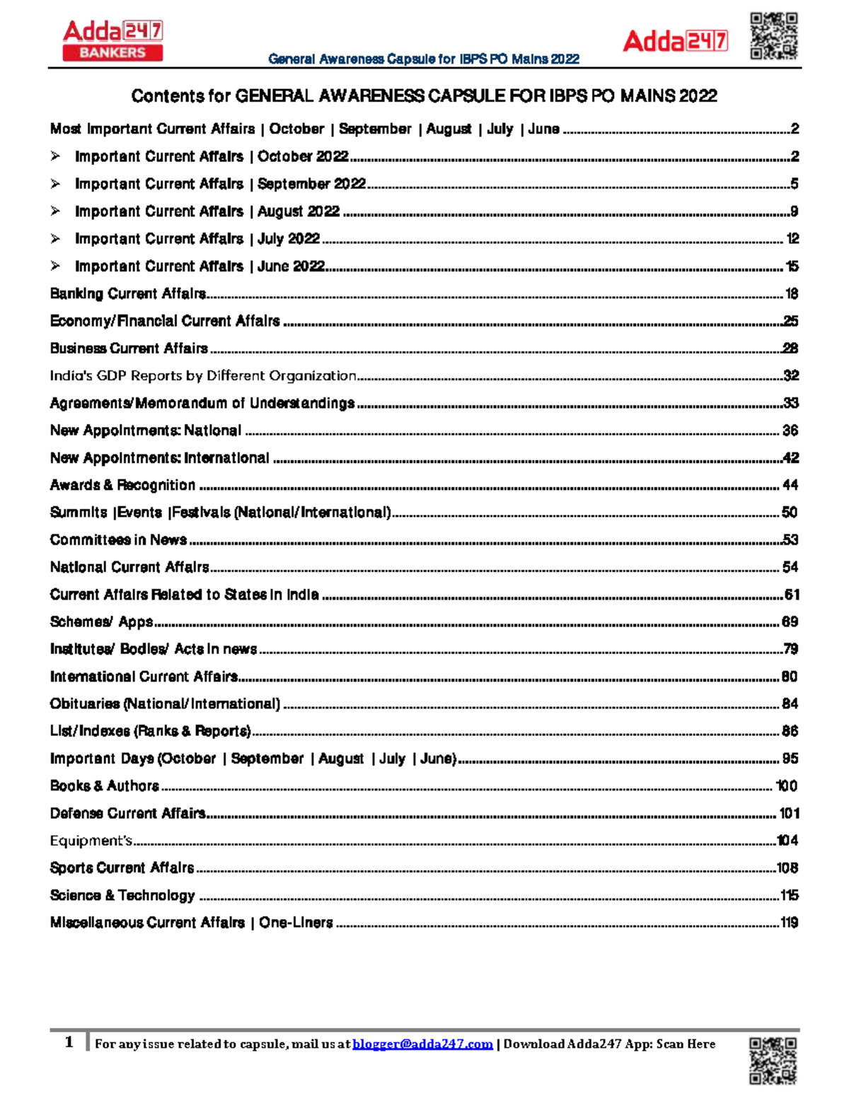 General Awareness Capsule For IBPS PO Mains 2022 Cont Ent S For general-awareness-capsule-for-ibps-po-mains-2022-cont-ent-s-for