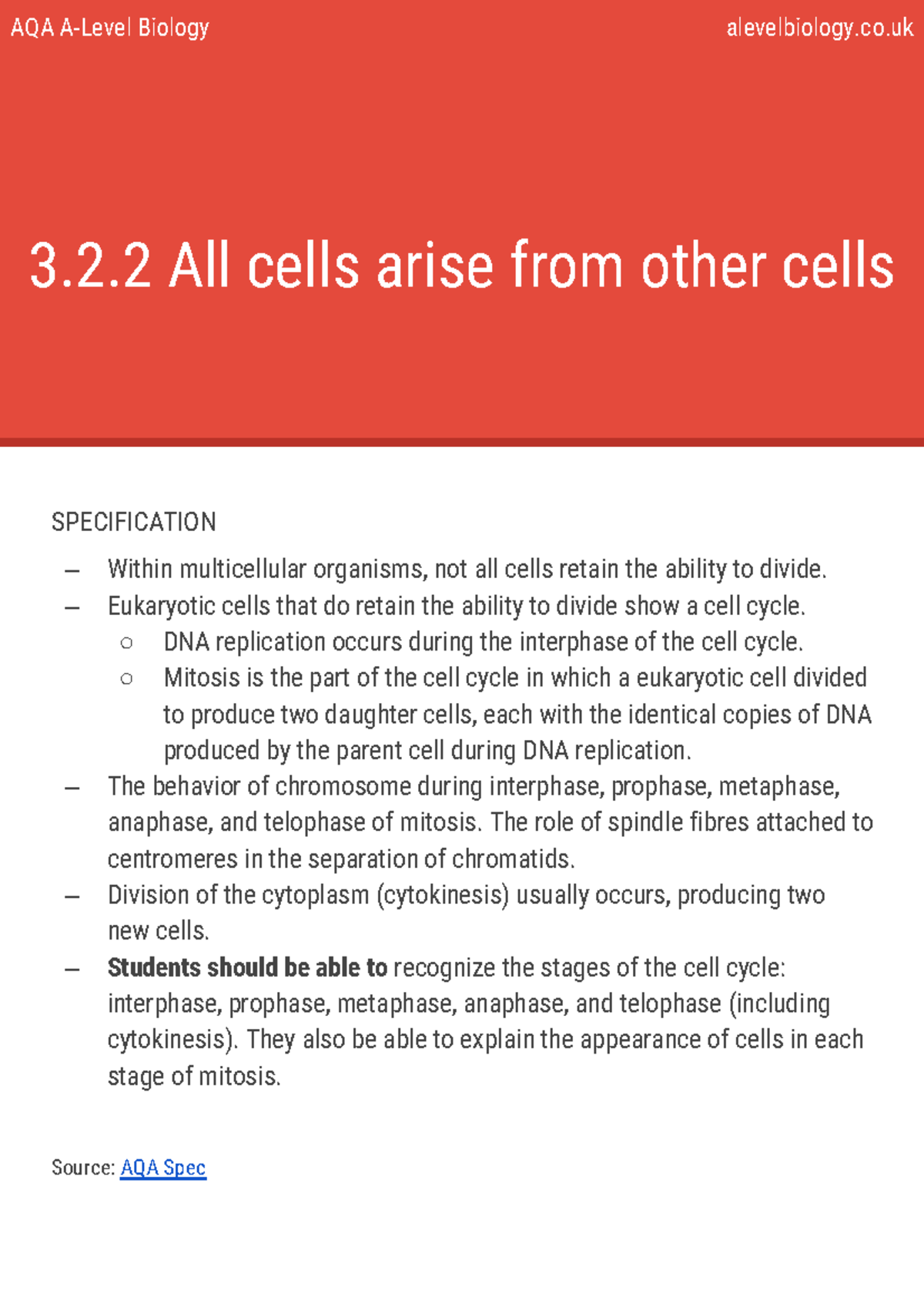 All cells arise form other cells ppt - AQA A-Level Biology ...