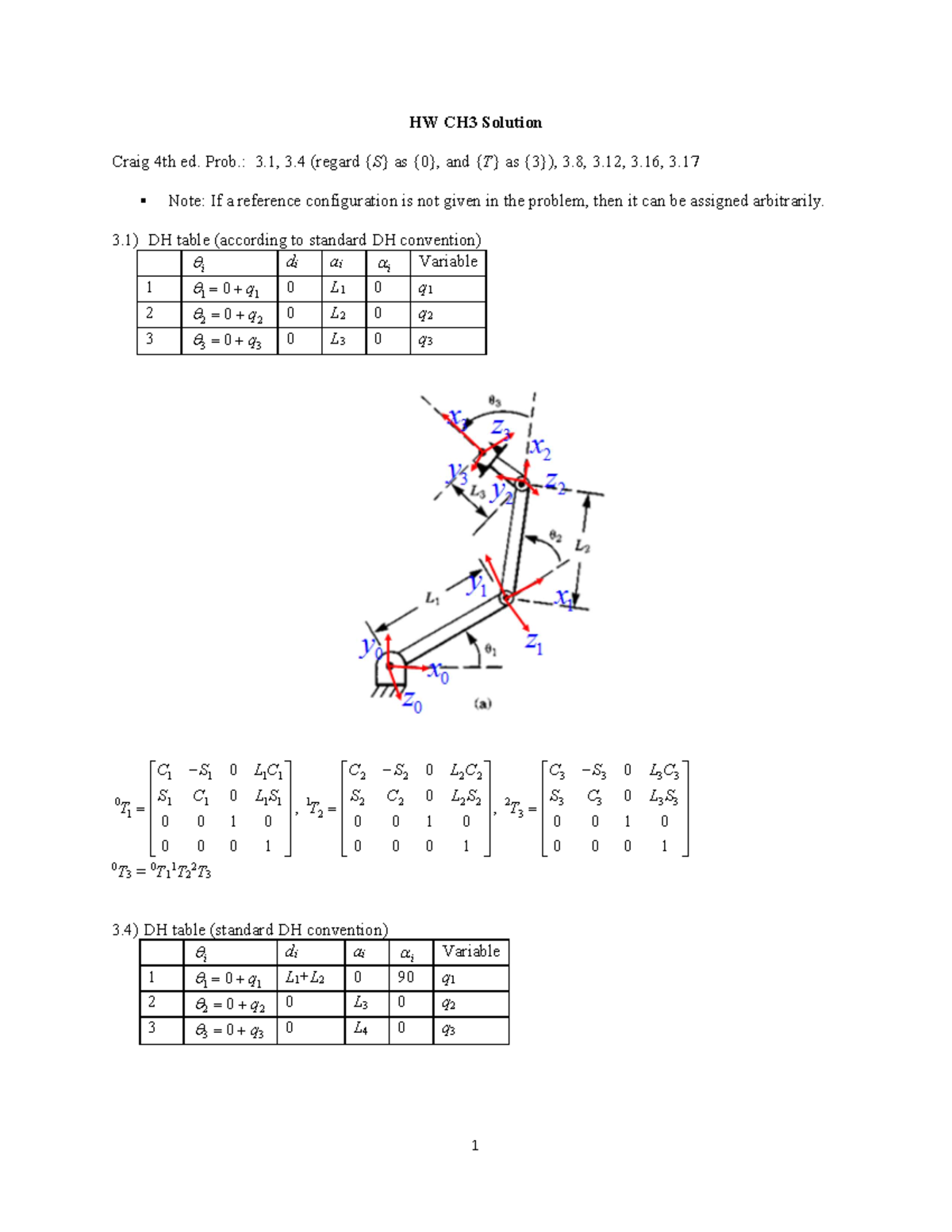HW Solution - 1 HW CH3 Solution Craig 4th ed. Prob.: 3, 3 (regard {S} as {0}, and {T} as {3}), 3 ...
