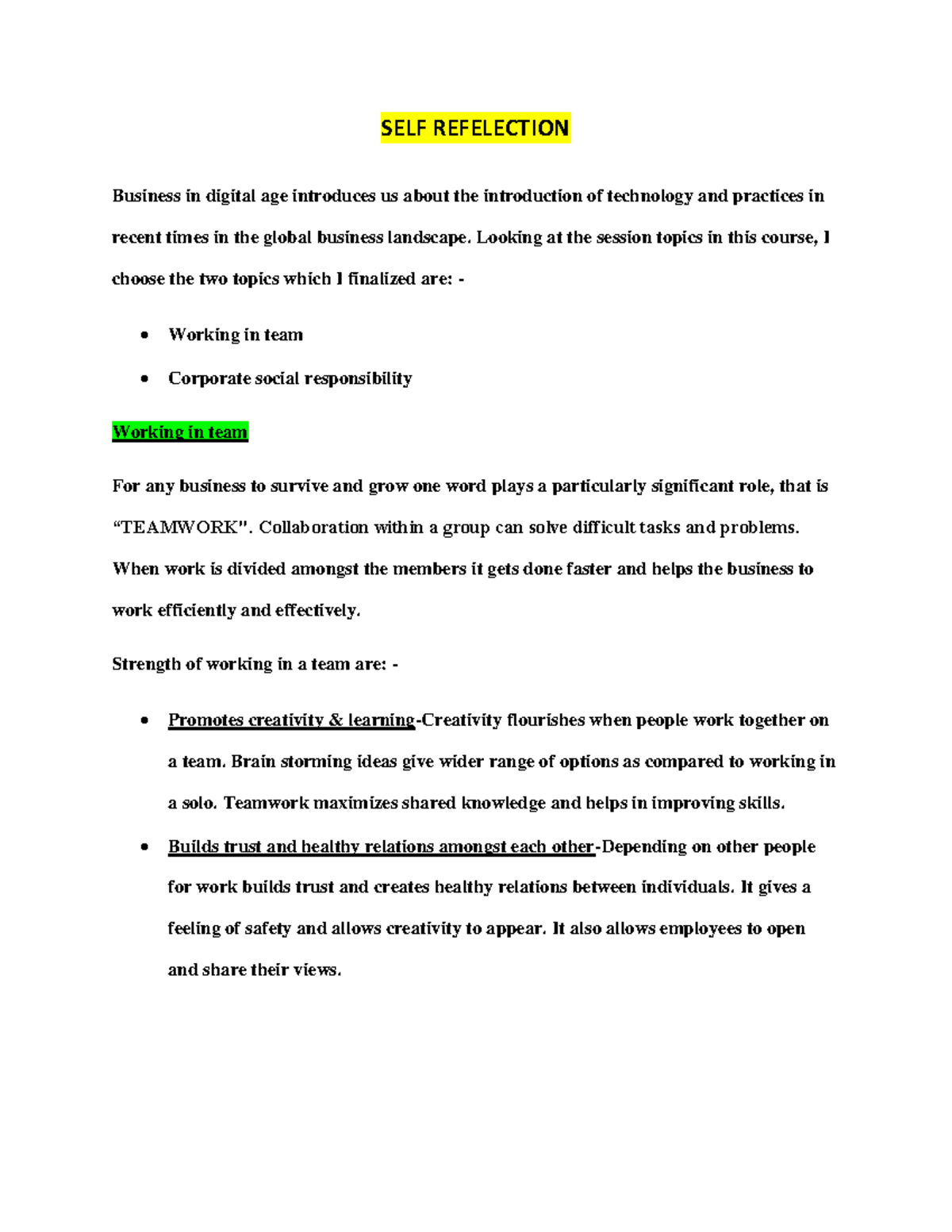 SELF Reflection PART-1 Prateek Wadhwani - SELF REFELECTION Business in ...