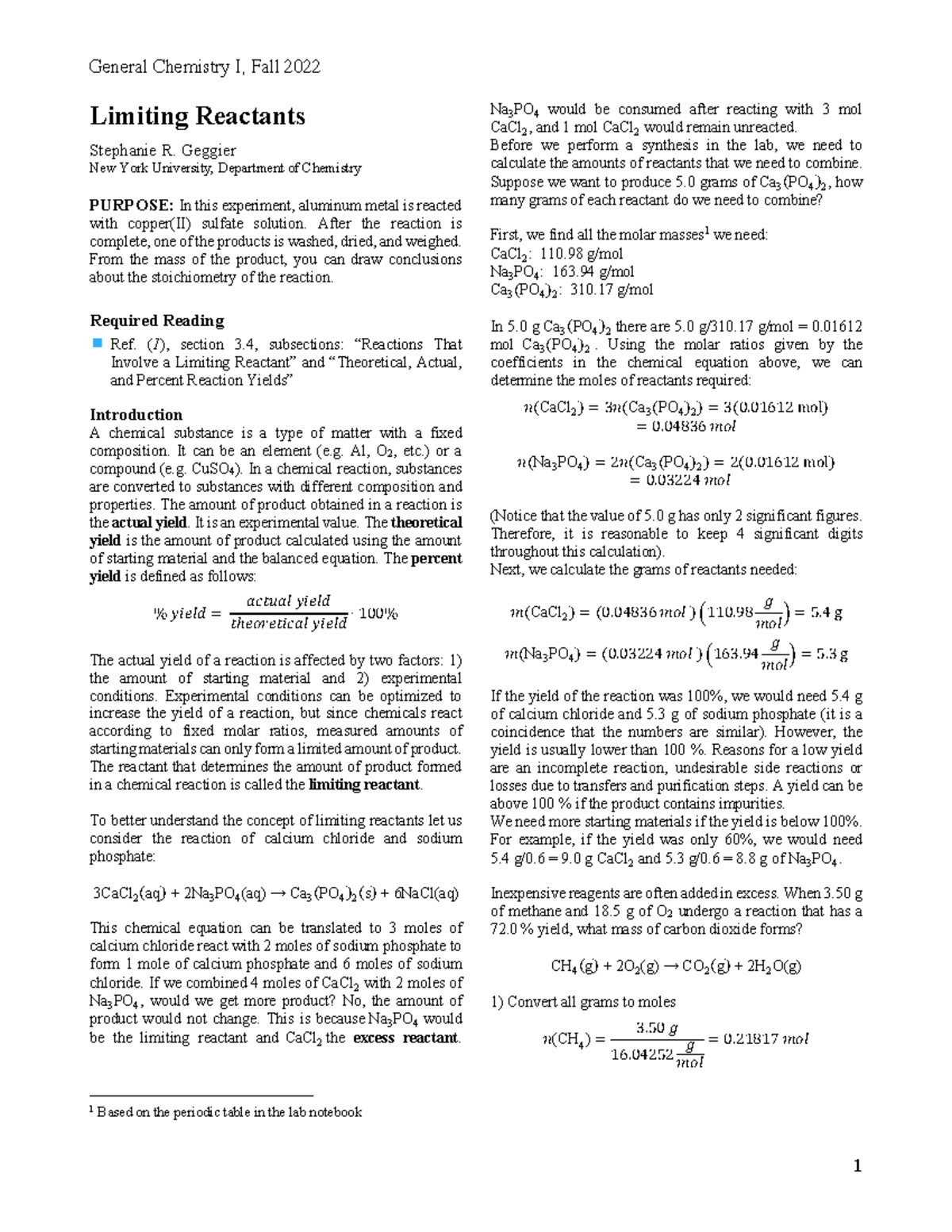 Limiting Reactants Manual F22 - Copy - Limiting Reactants Stephanie R ...