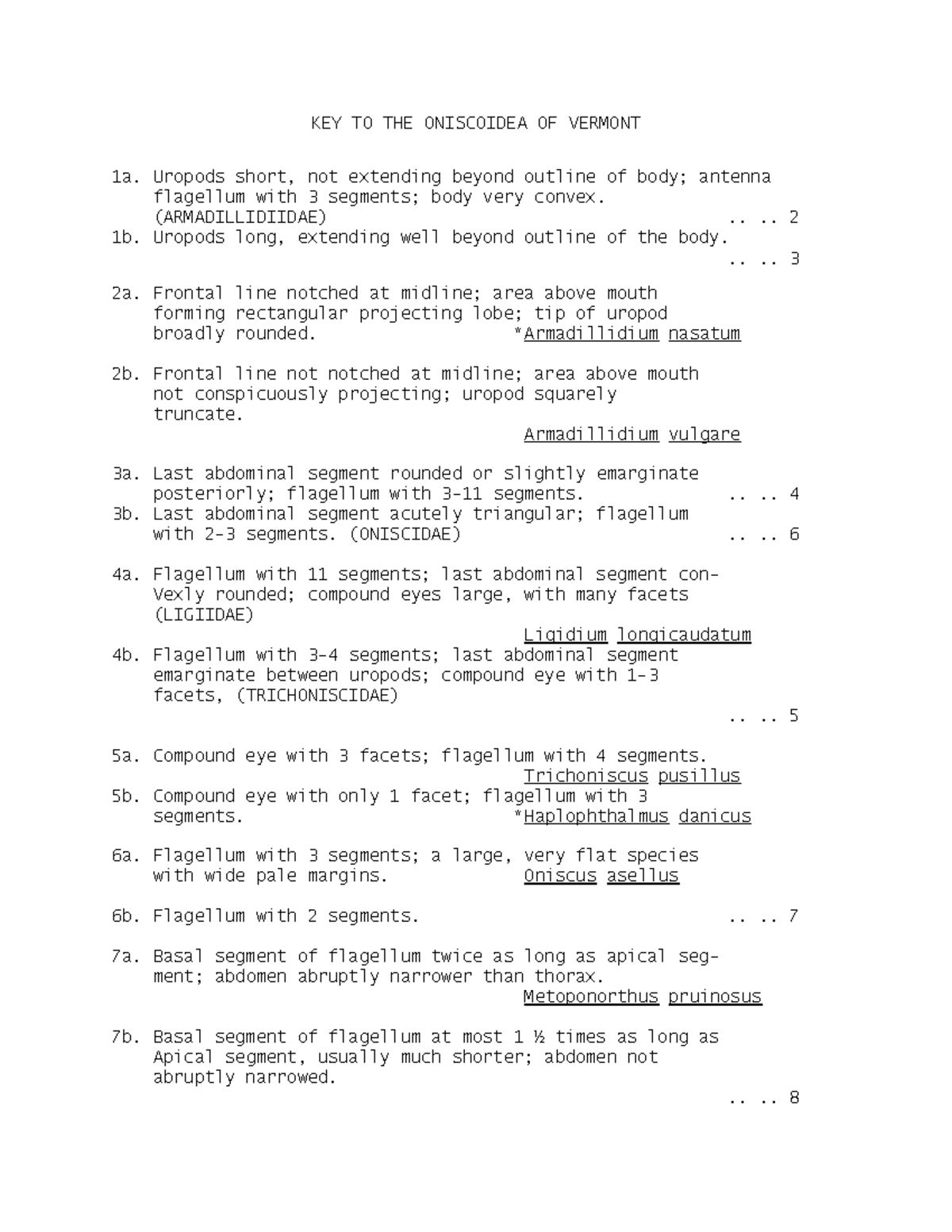 L6-Isopod Dichotomous Key - KEY TO THE ONISCOIDEA OF VERMONT 1a ...