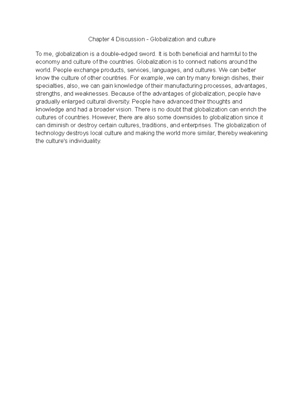 Chapter 4 Discussion - Globalization and culture - It is both ...