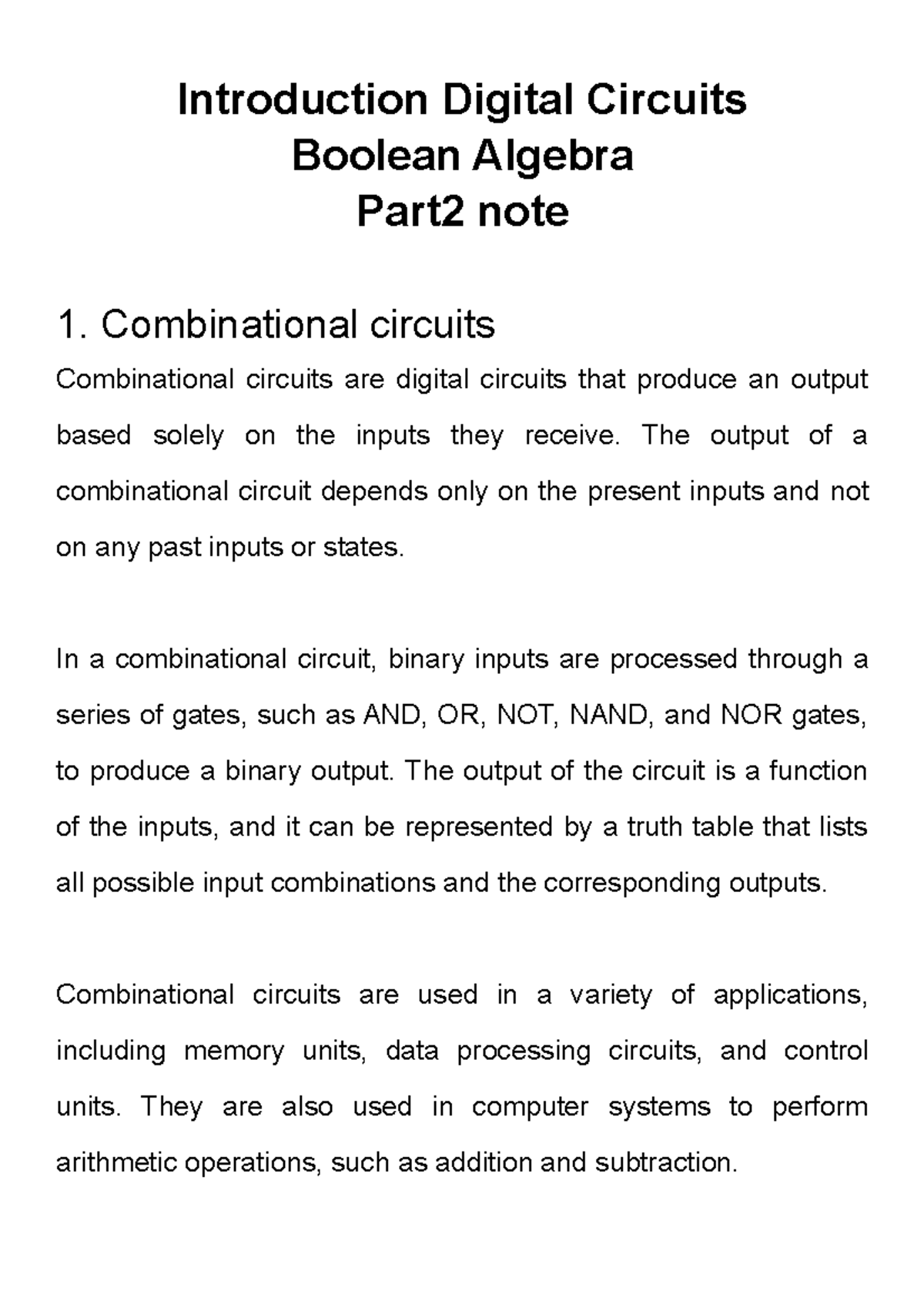 Chapter 5 - part 2- My note - Introduction Digital Circuits Boolean Algebra Part2 note 1. - Studocu