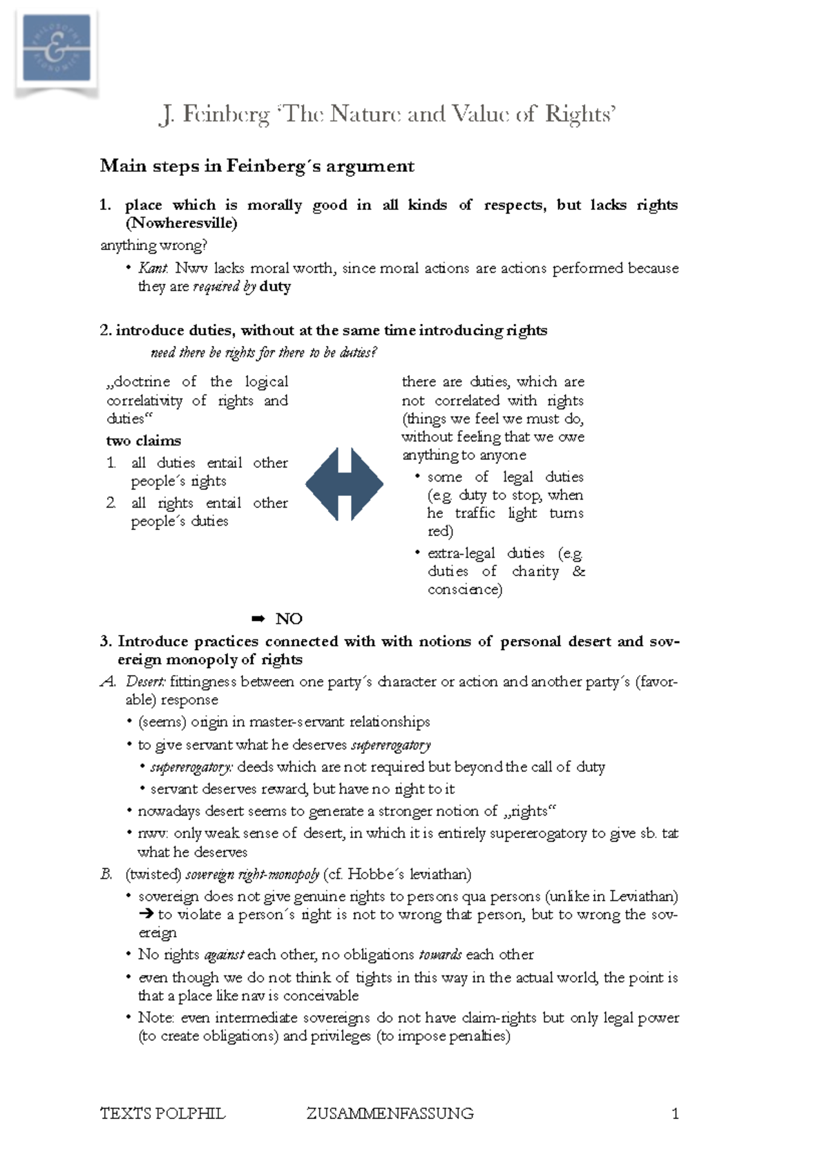 Feinberg 'The Nature and Value of Rights' - J. Feinberg ‘The Nature and ...