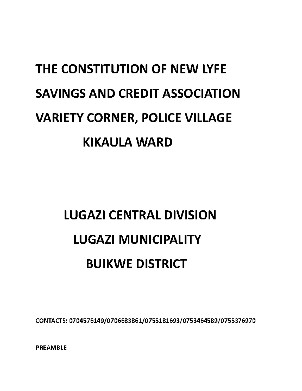 THE Constitution OF NEW LYFE - THE CONSTITUTION OF NEW LYFE SAVINGS AND ...