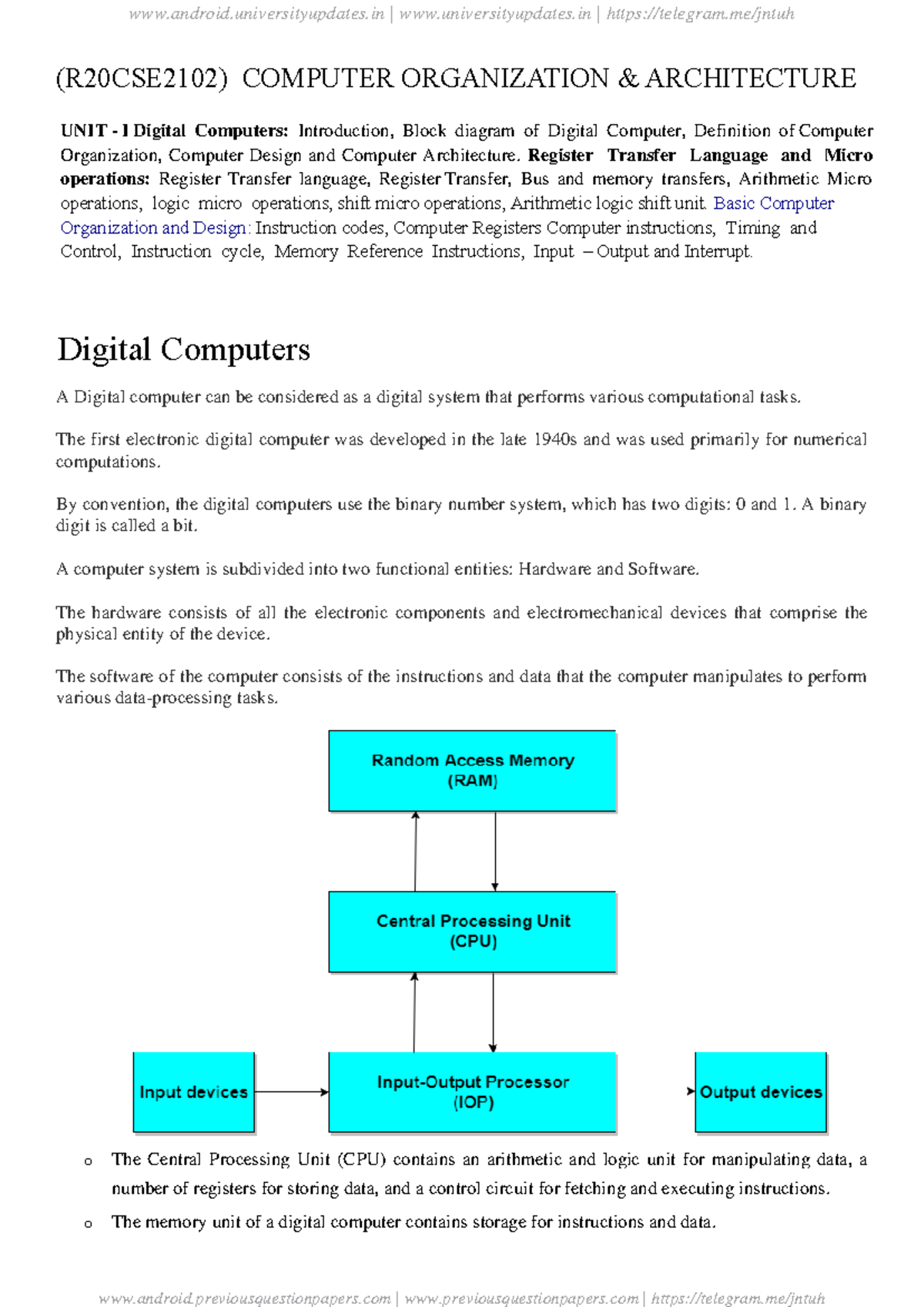 Jntuh Computer-Organization-Architecture Notes - (R20CSE2102) COMPUTER ...
