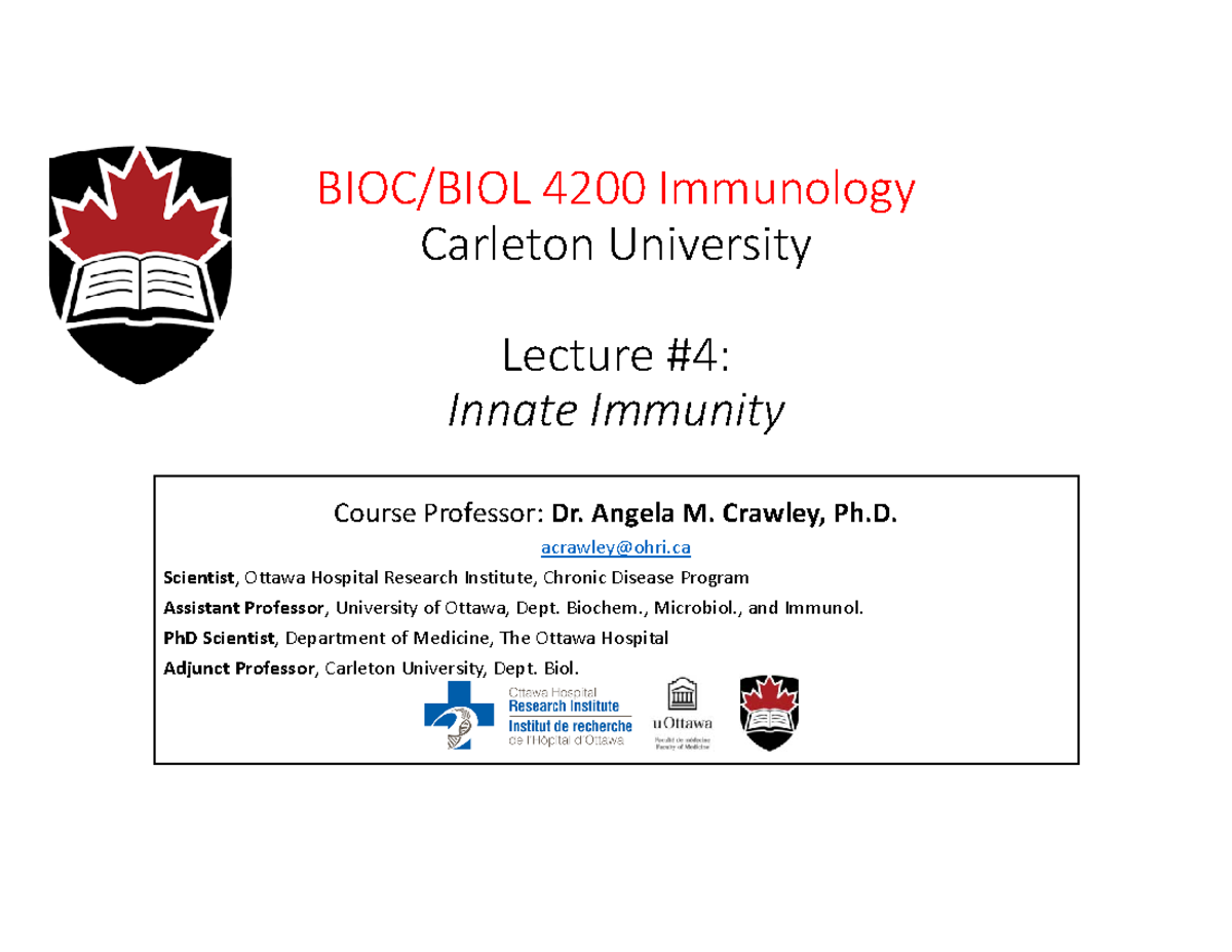 Innate Immunity lec 3 - BIOC/BIOL 4200 Immunology Carleton University ...