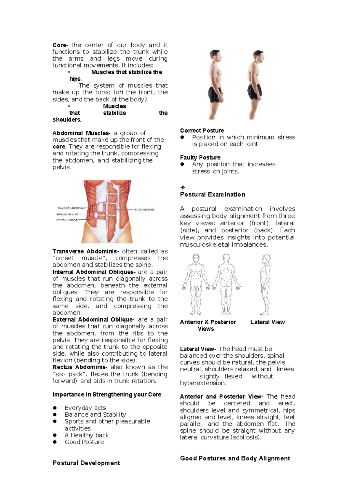 Pathfit 1 reviewer - Core- the center of our body and it functions to ...
