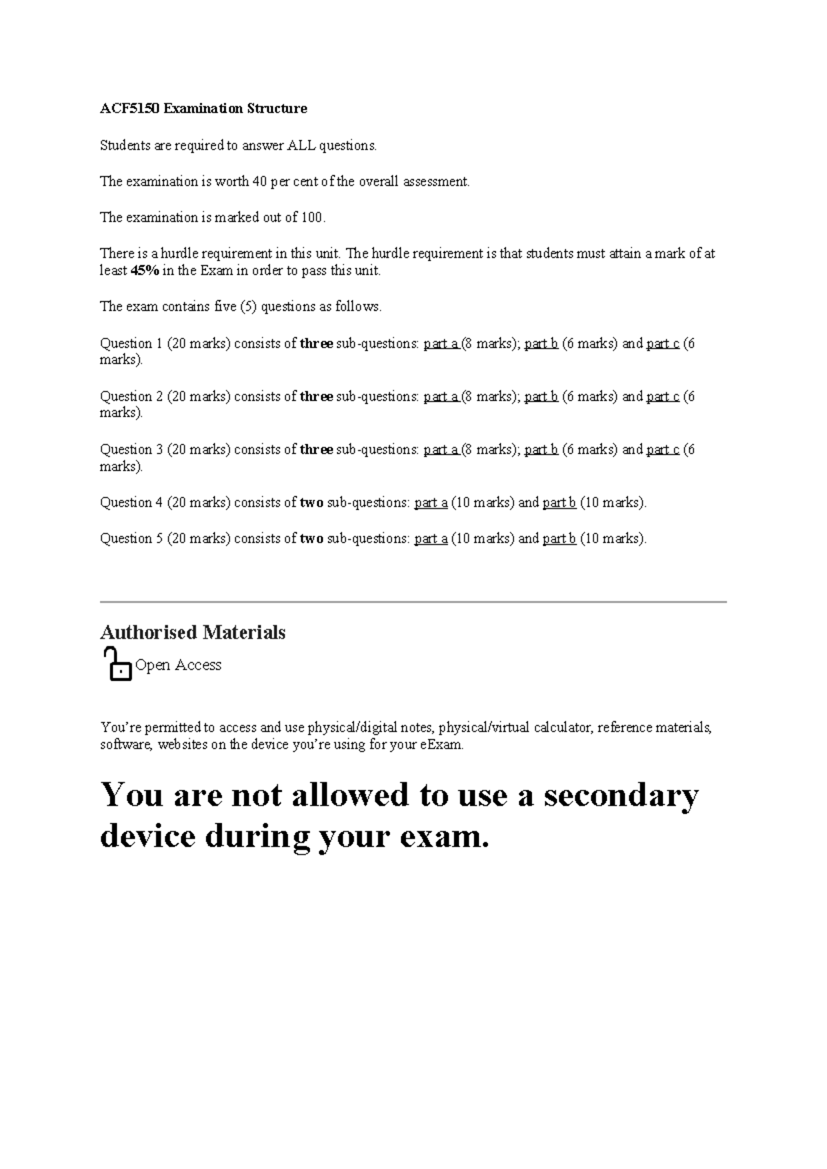 ACF5150 Examination Structure - ACF5150 Examination Structure Students ...
