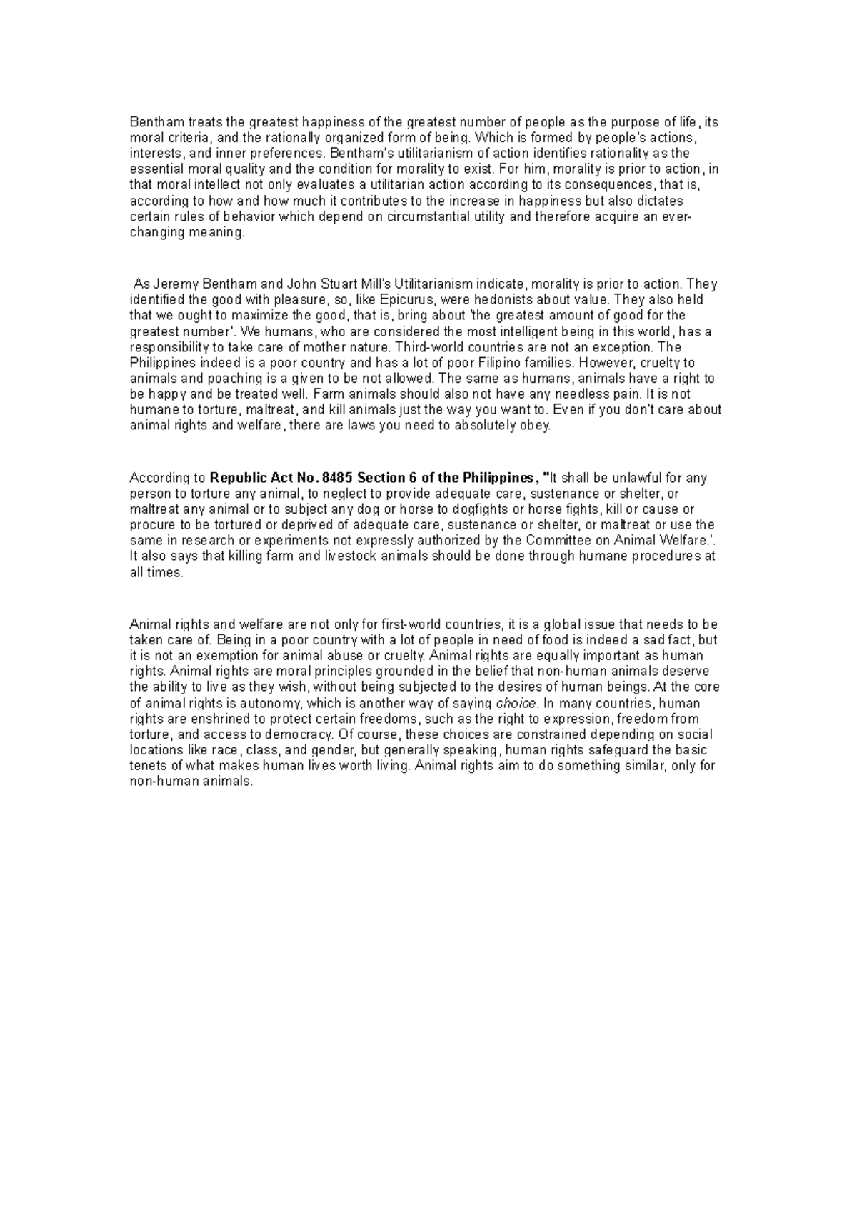Assignment 2 Ethics - Bentham treats the greatest happiness of the ...