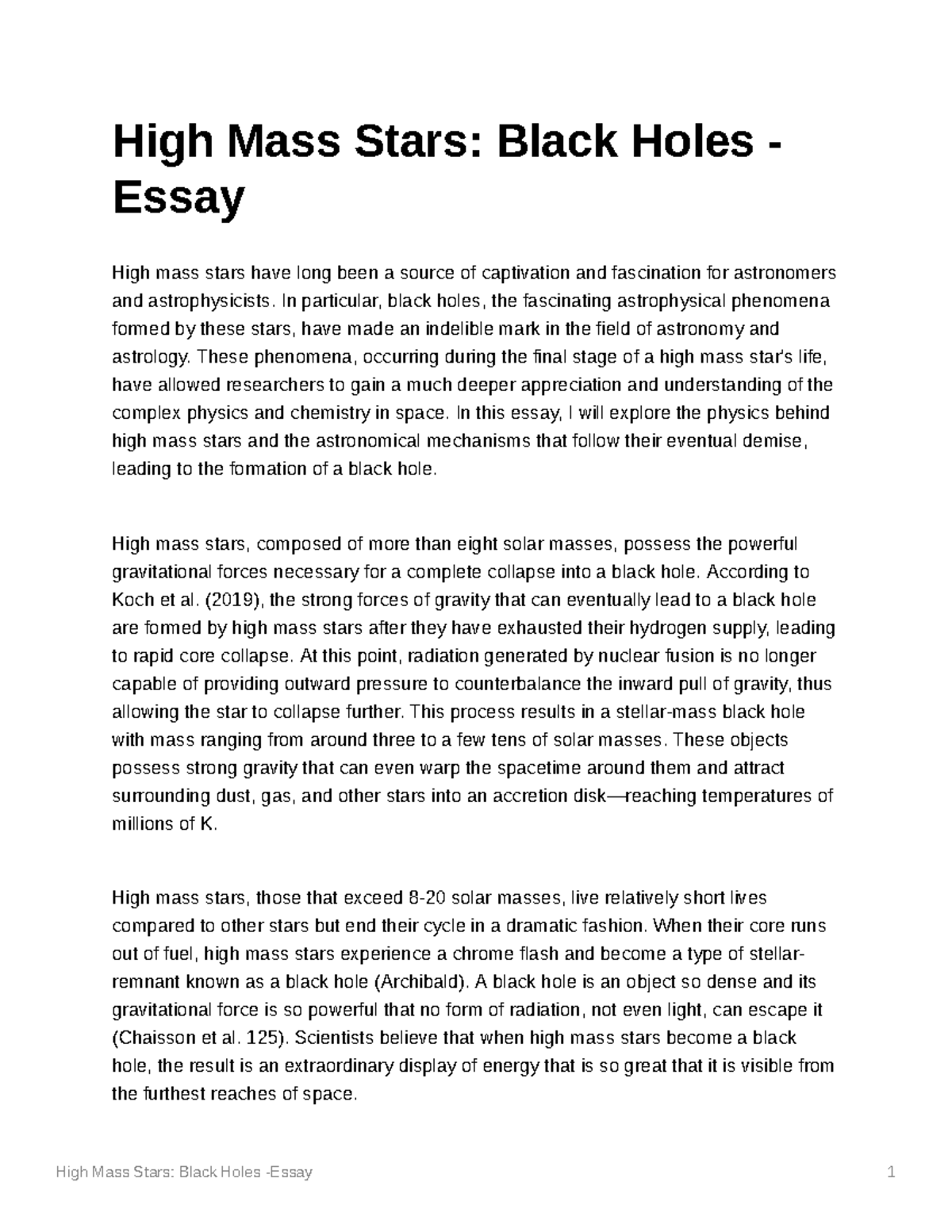 High Mass Stars Black Holes -Essay - In particular, black holes, the ...