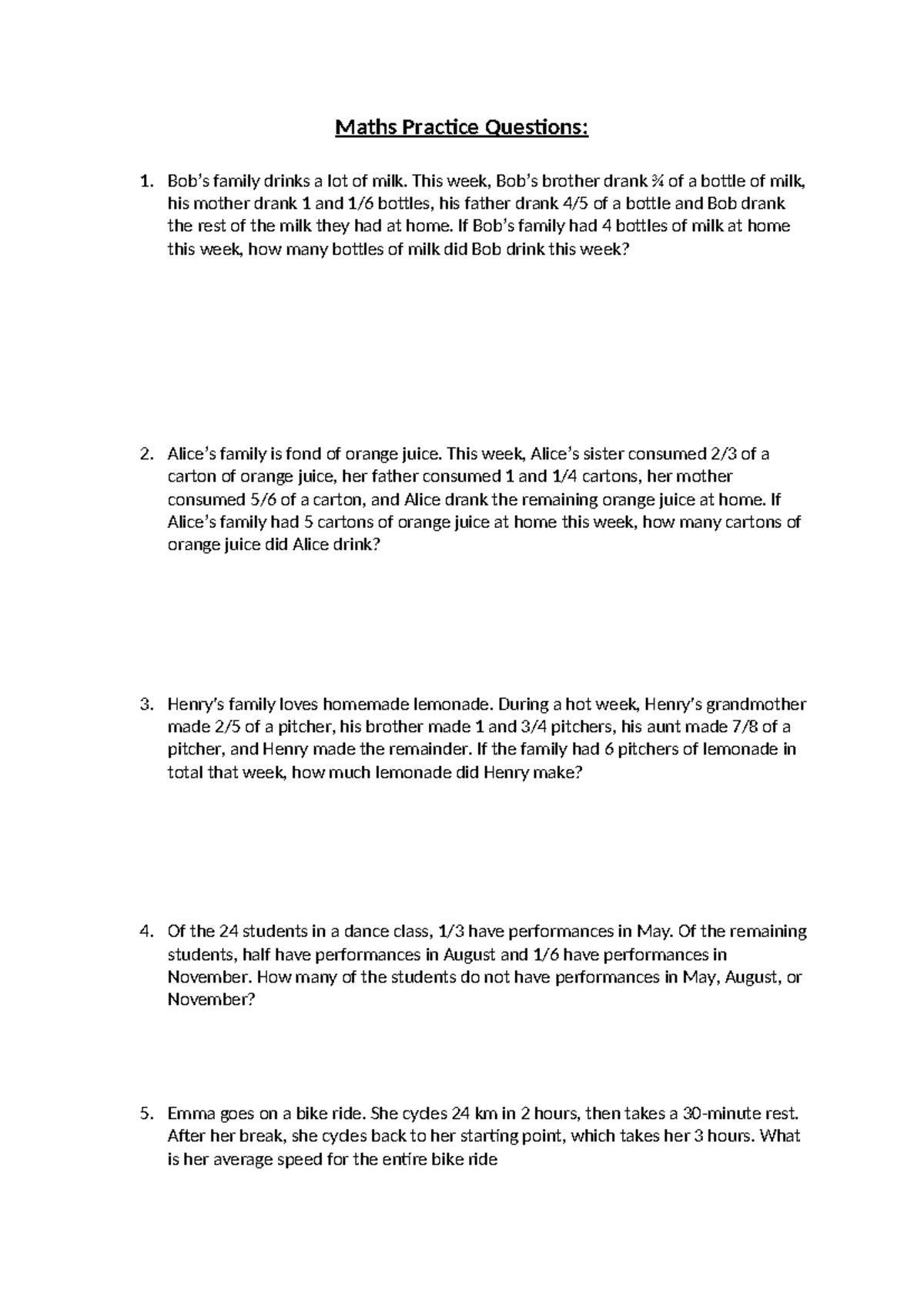 Selective math questions - Maths Practice Questions: Bob’s family ...