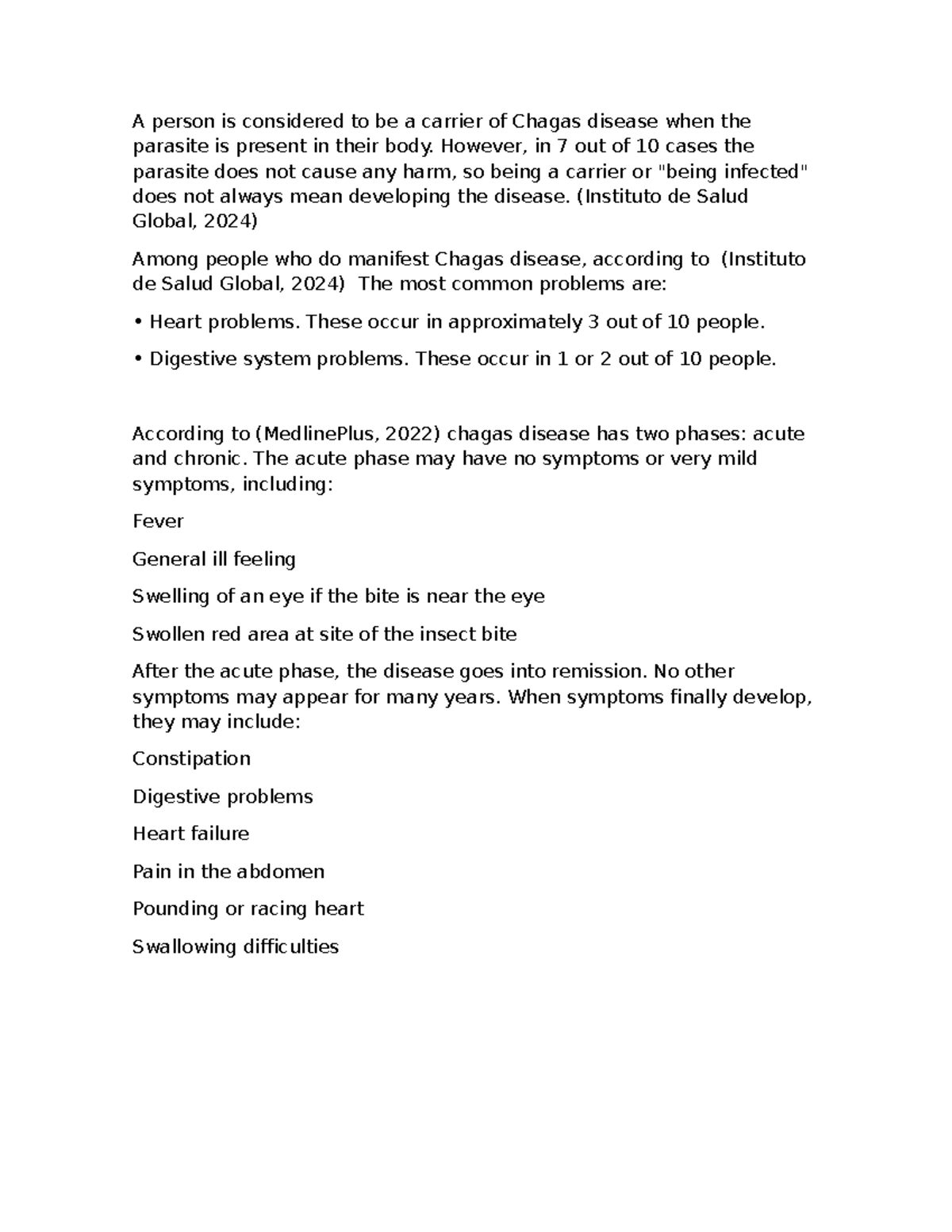 Chagas - hchchc - A person is considered to be a carrier of Chagas ...