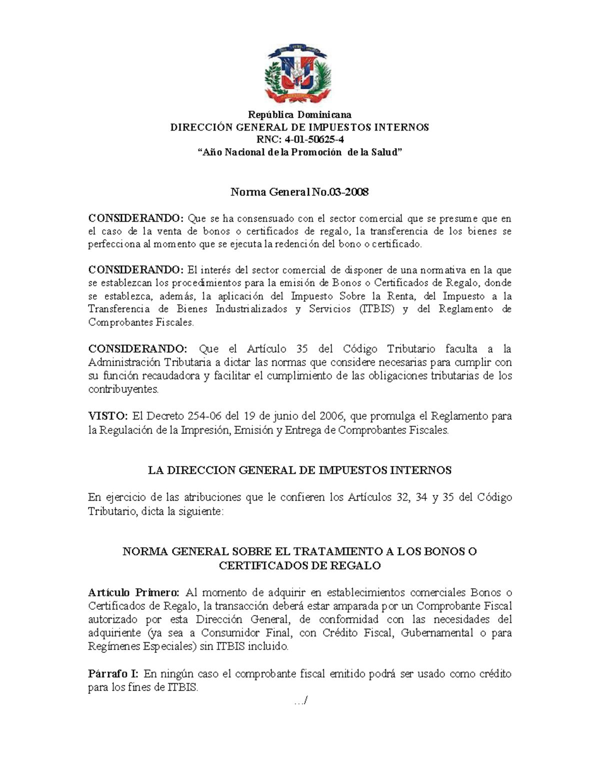Norma 03-08 - Nnnb - República Dominicana DIRECCIÓN GENERAL DE ...