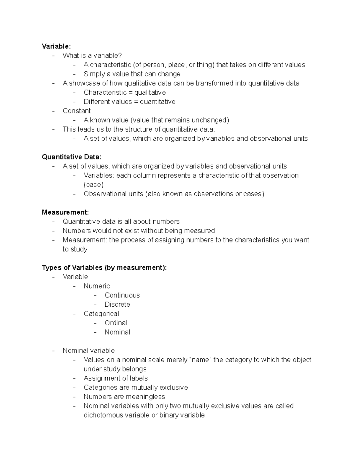Types of Variables - Notes - Variable: - What is a variable? - A ...