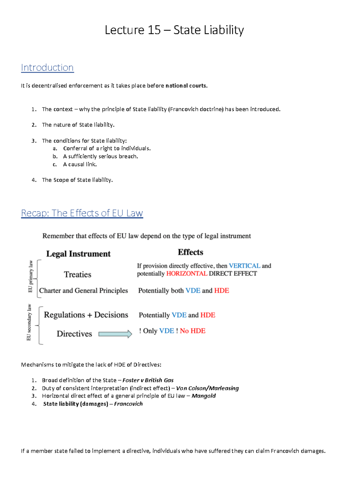 State Liability Lecture 15 notes - Lecture 15 – State Liability ...