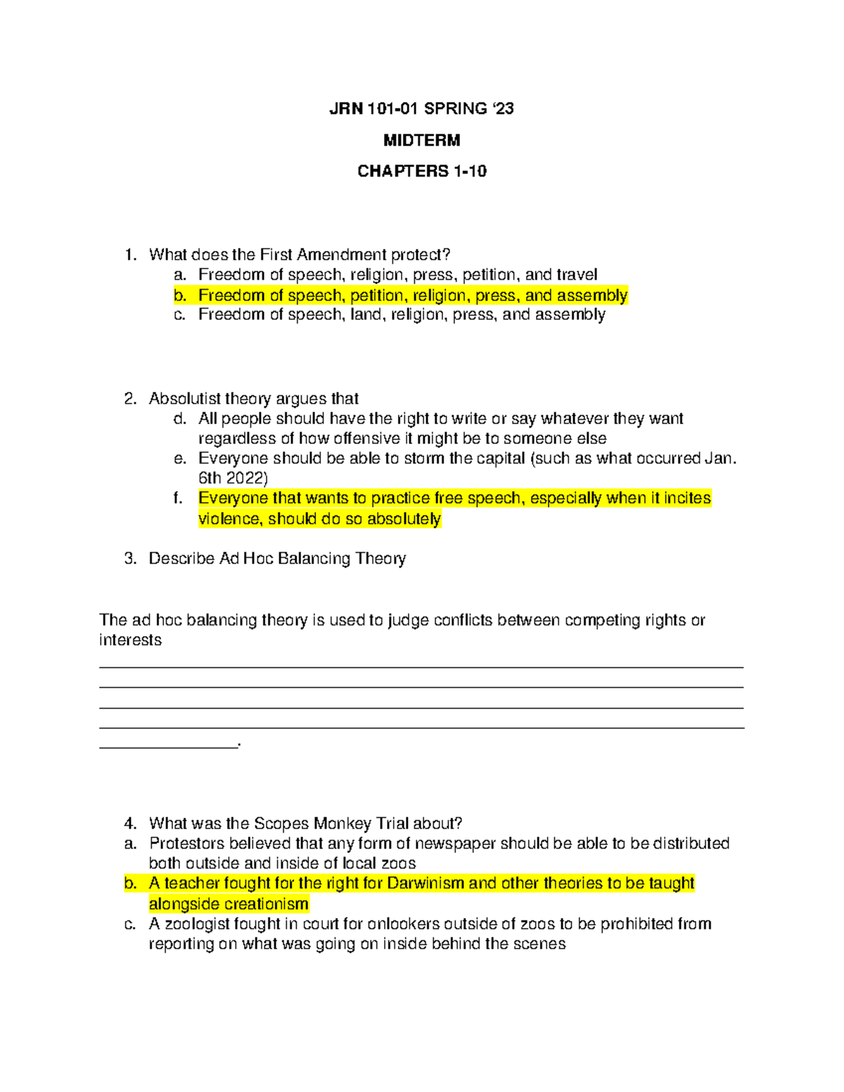 Jrn 101 midterm - JRN 101-01 SPRING ‘ MIDTERM CHAPTERS 1- What does the ...