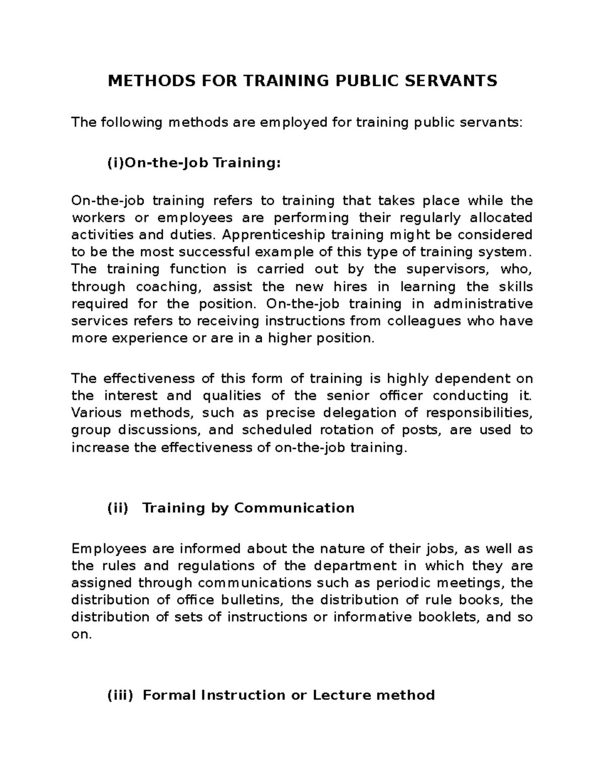 Methods FOR Training Public Servants - METHODS FOR TRAINING PUBLIC ...