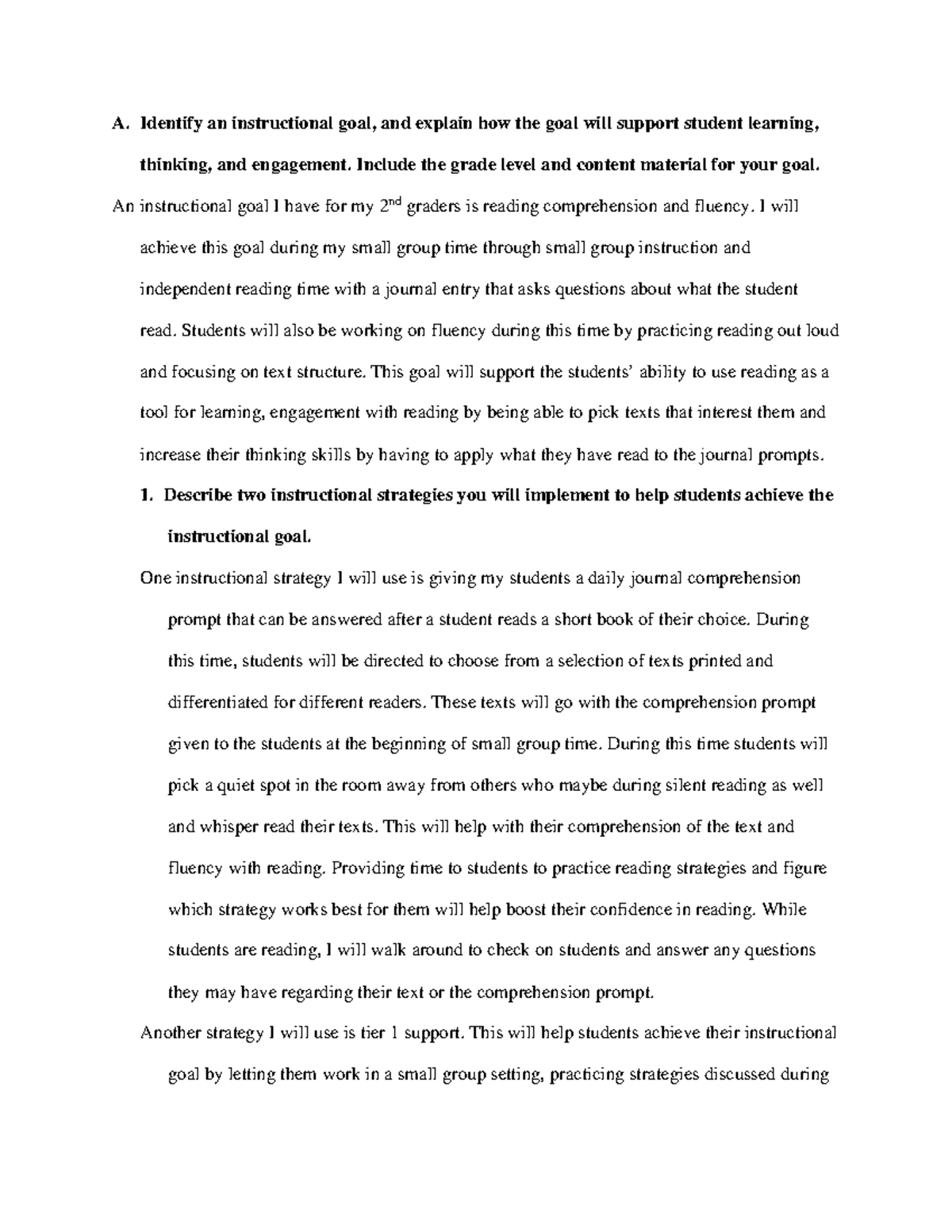 D188 Task 1 - Task 1 for D188 WGU. Based on 2nd grade students. - A ...