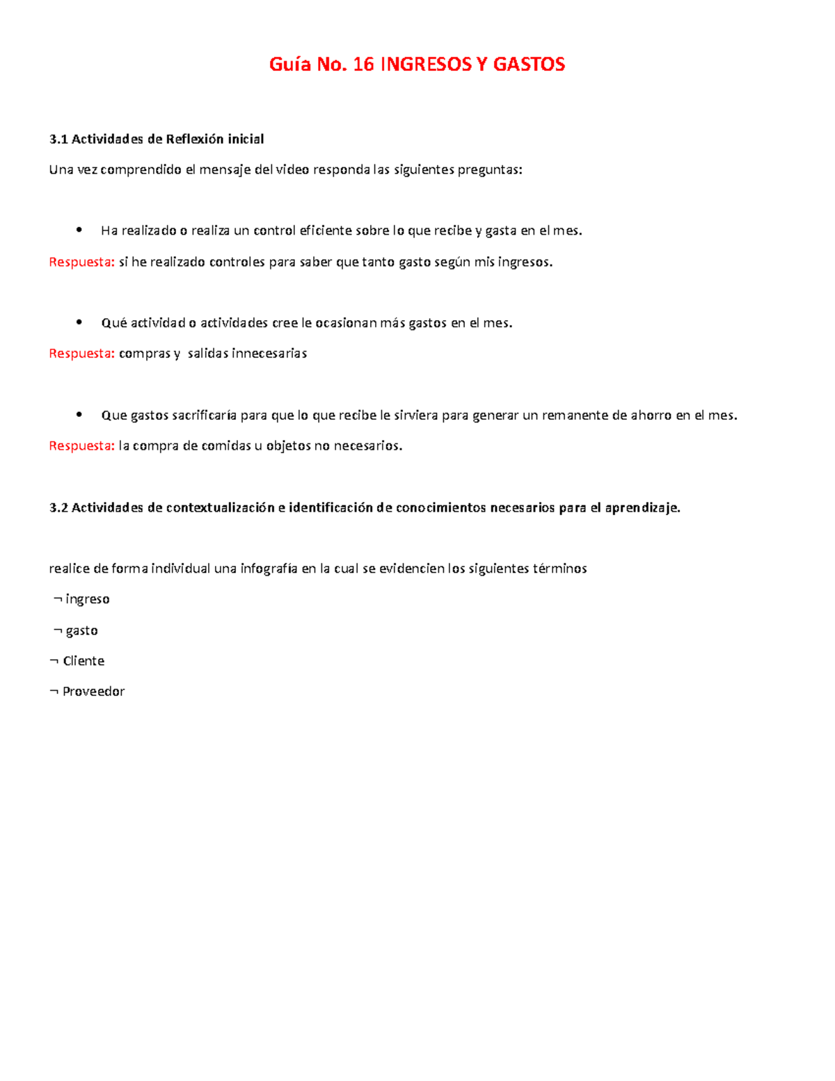 Ingresos y gastos guia 16 - Guía No. 16 INGRESOS Y GASTOS 3 Actividades ...