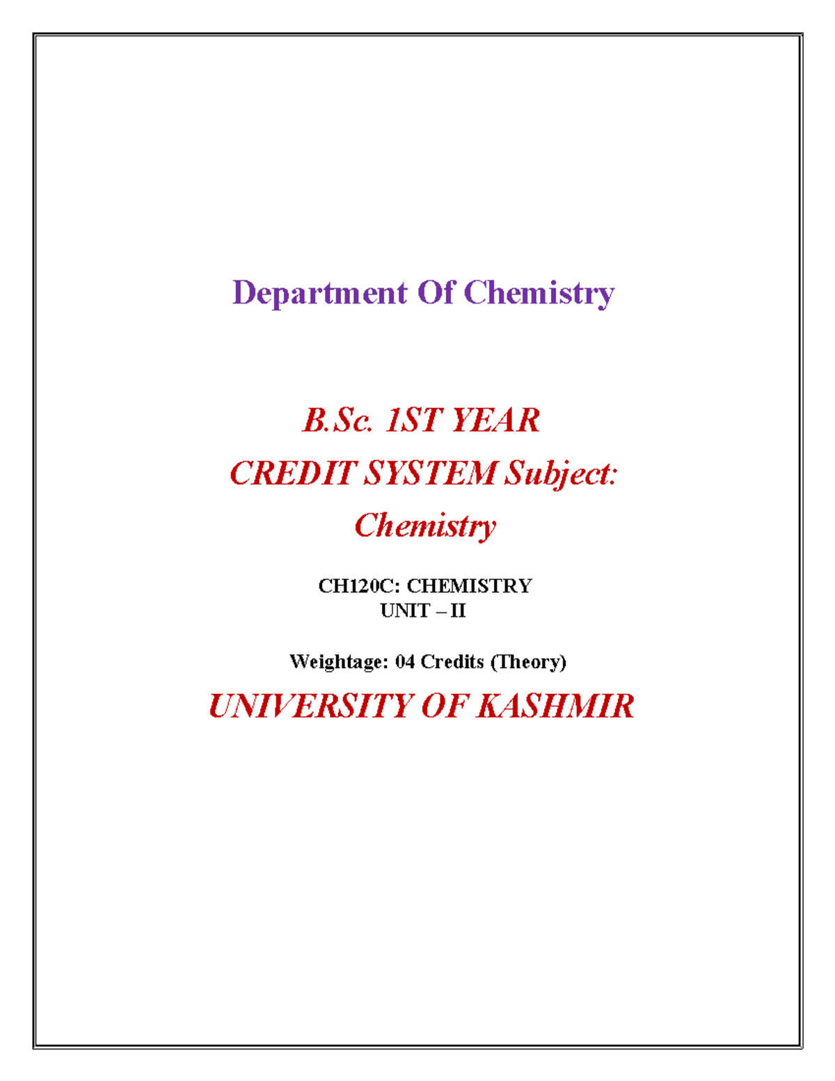 Chemistry BSC Ist Year UNIT 2 - Department Of Chemistry B. 1ST YEAR ...