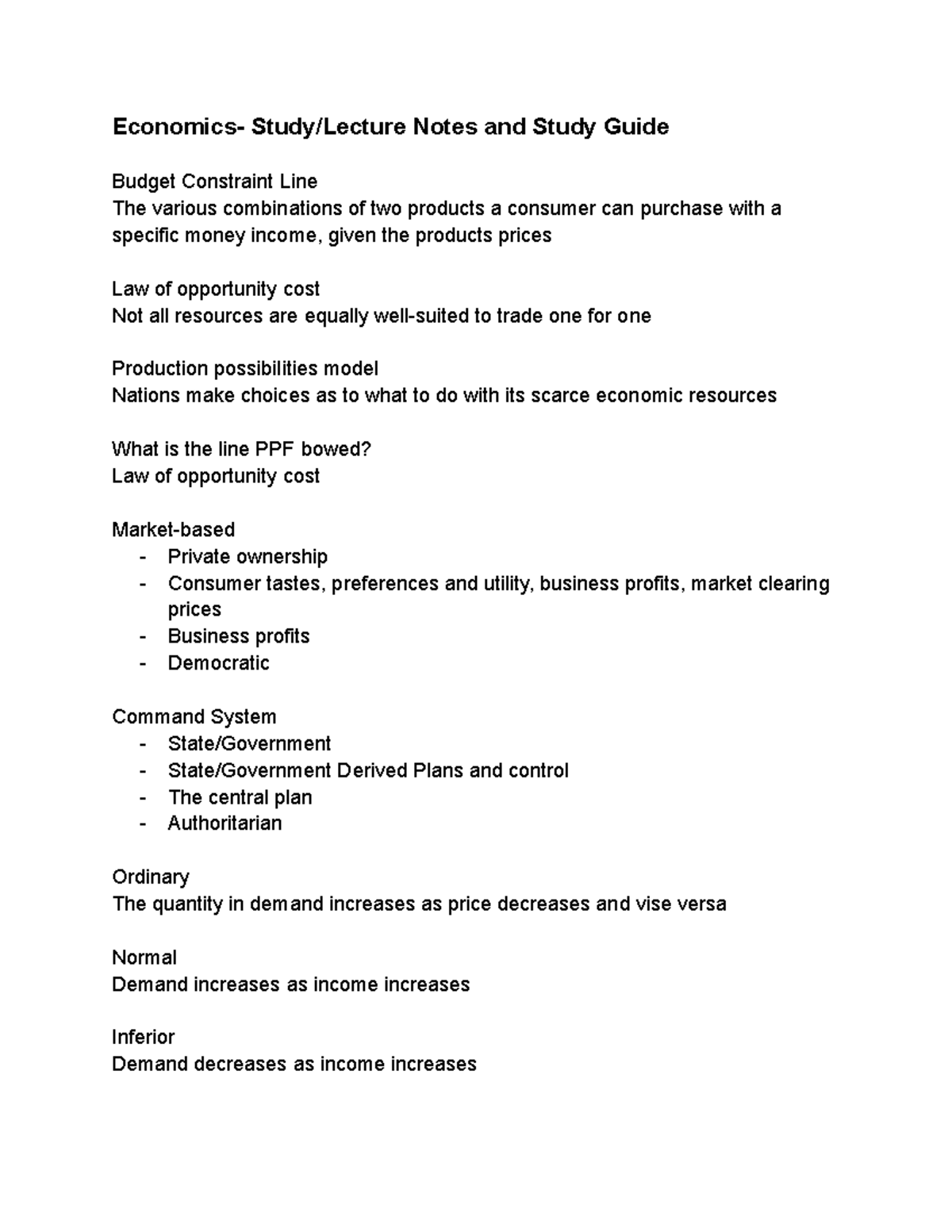 Economics- Study Lecture Notes and Study Guide - Economics- Study ...