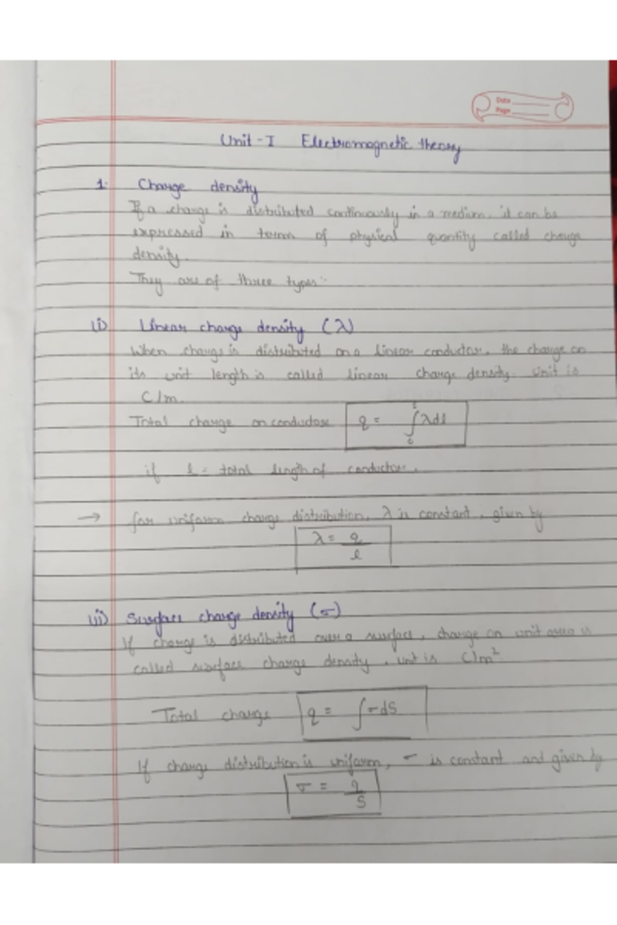 unit 1 electromagnetic theory - Date Page Unit I Electromagnetic theory ...
