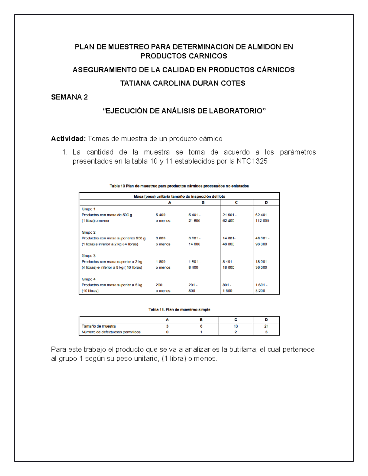 PLAN DE Muestreo DE Productos Carnicos - PLAN DE MUESTREO PARA ...