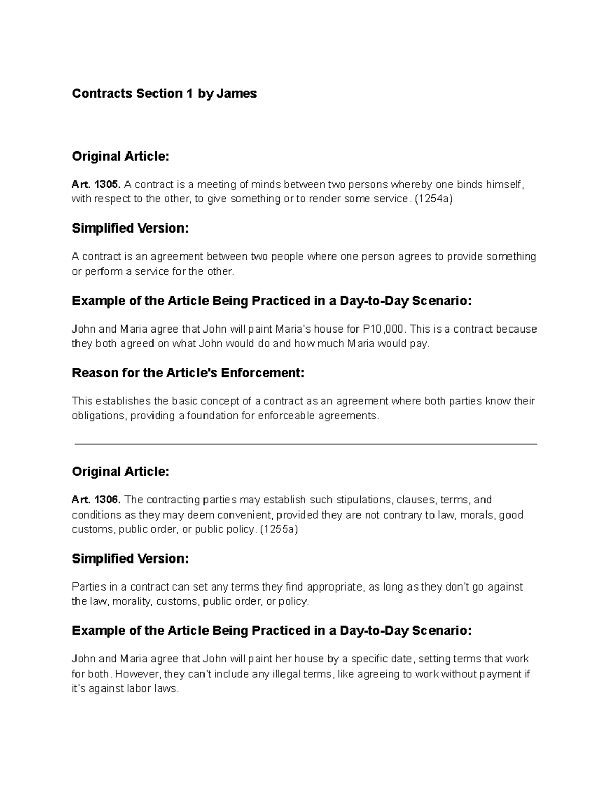 Contracts simplified ver Article 1305 1346 - Contracts Section 1 by ...