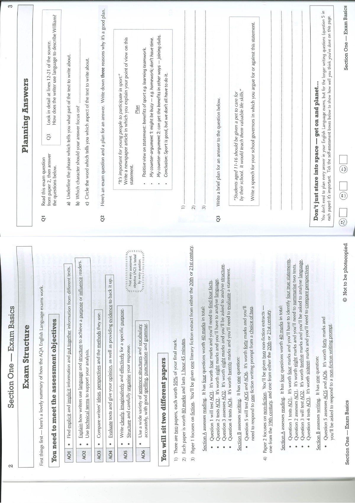 English 1 - 2 Section One Exam Basics 3 Exam Structure Planning Answers ...