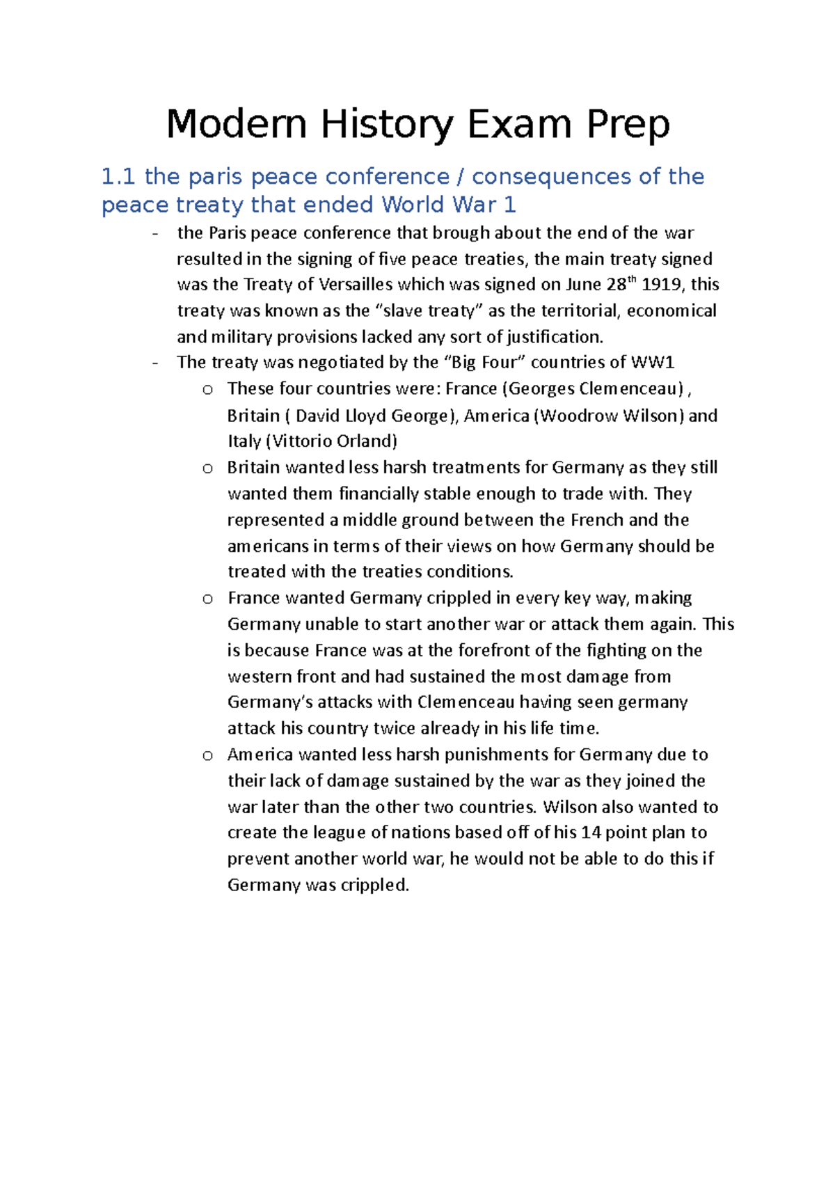 Modern His Exam Prep - useful - Modern History Exam Prep 1 the paris ...