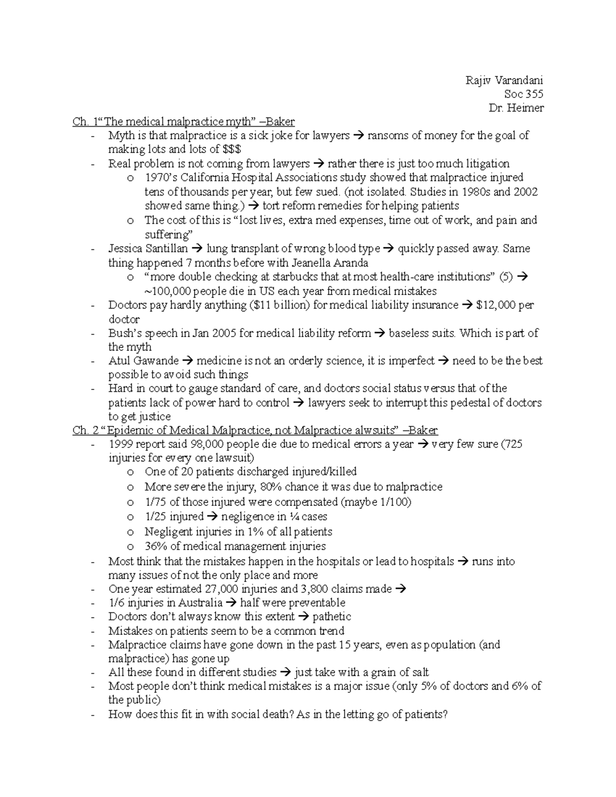 Soc.355.05.13.medical - Rajiv Varandani Soc 355 Dr. Heimer Ch. 1“The ...