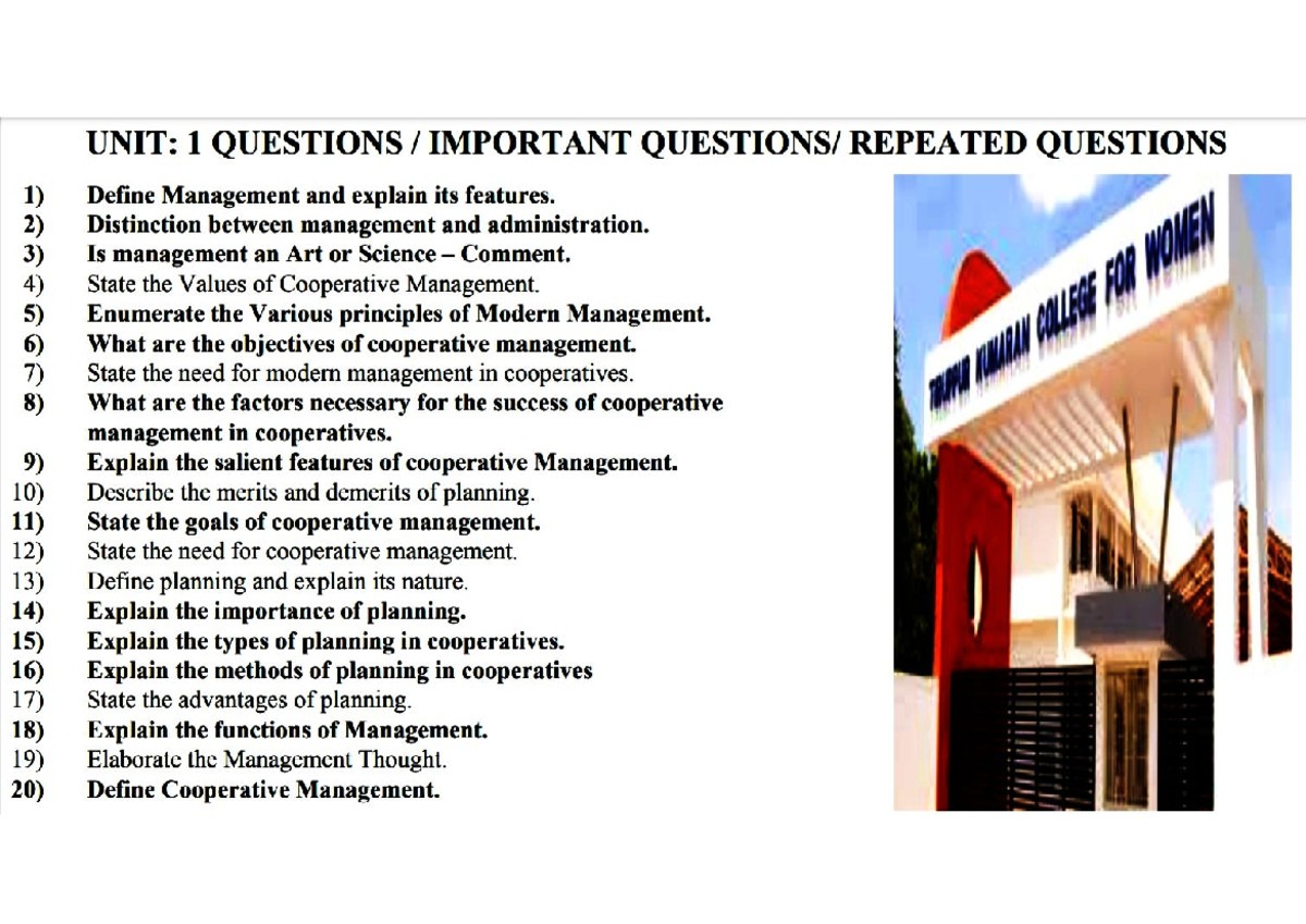 Important - Repeated questions - Management principles and practice ...