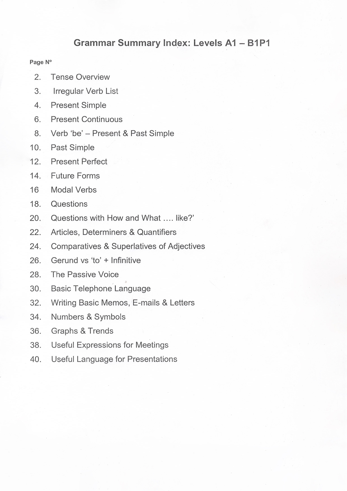 Asebenta - Sebenta ingles - Grammar Summary Index: Levels A1 B1P1 Page ...