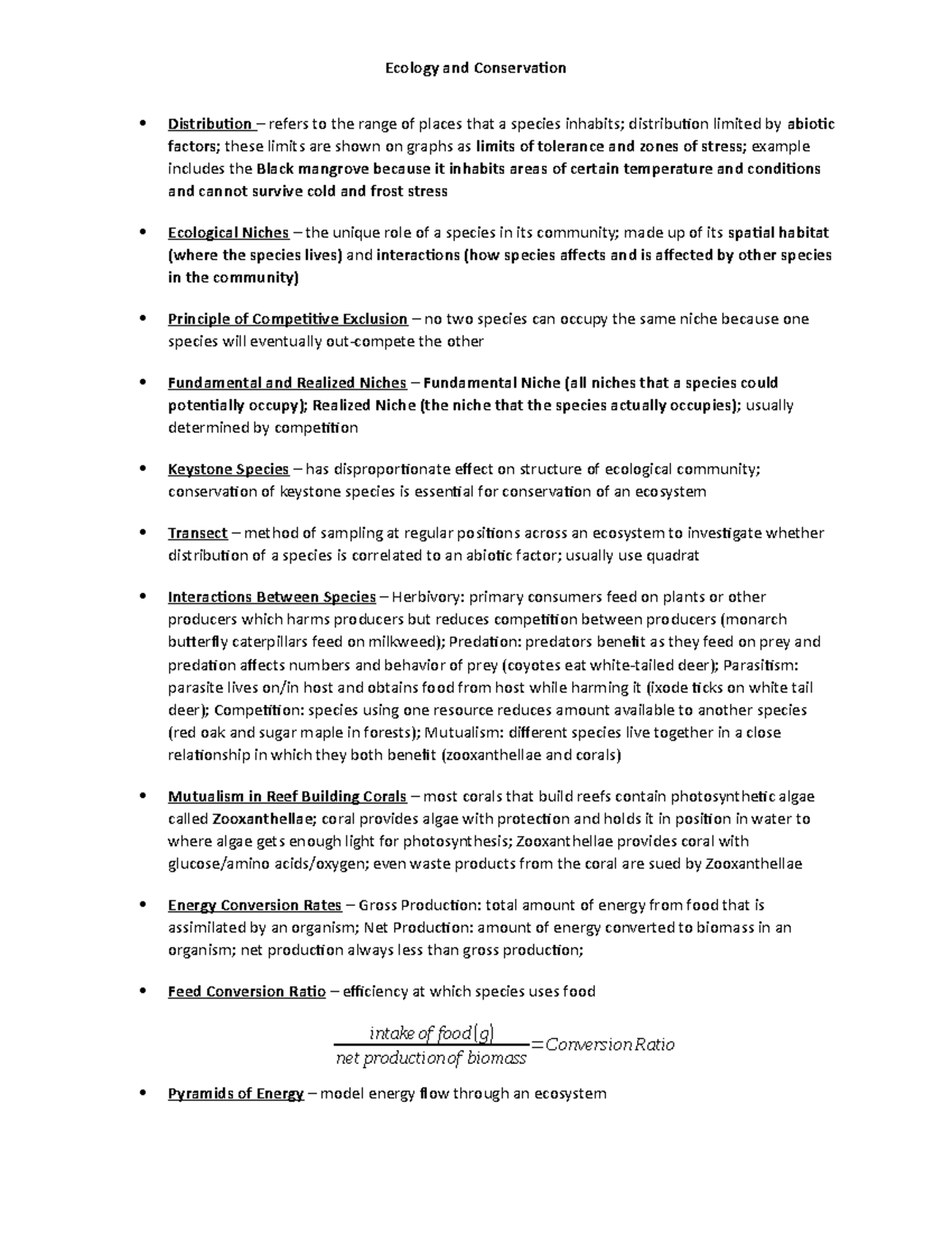 Ecology Review Guide - Ecology and Conservation Distribution – refers ...
