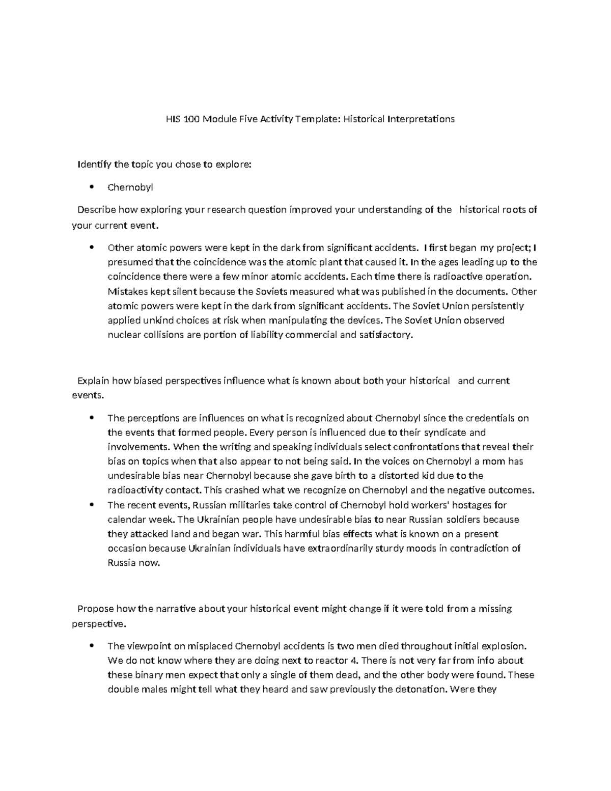 HIS 100 Module Five Activity Template Historical Interpretat - HIS 100 ...