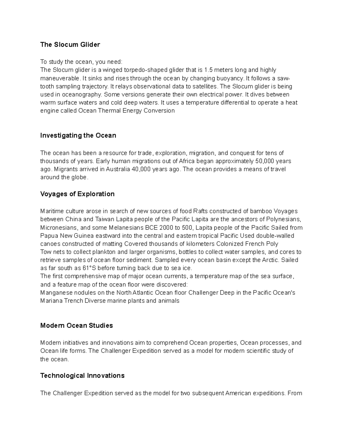 Module 11 Ocean Discovery Present and Past Notes - The Slocum Glider To ...