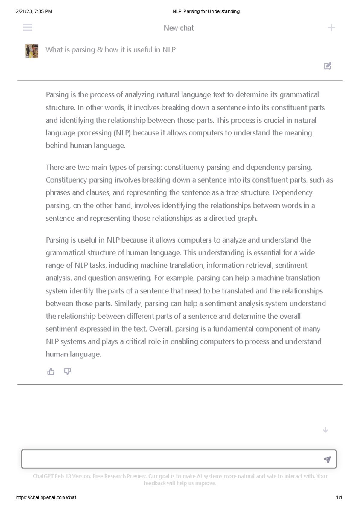 NLP Parsing for Understanding - chat.openai/chat 1/ What is parsing ...