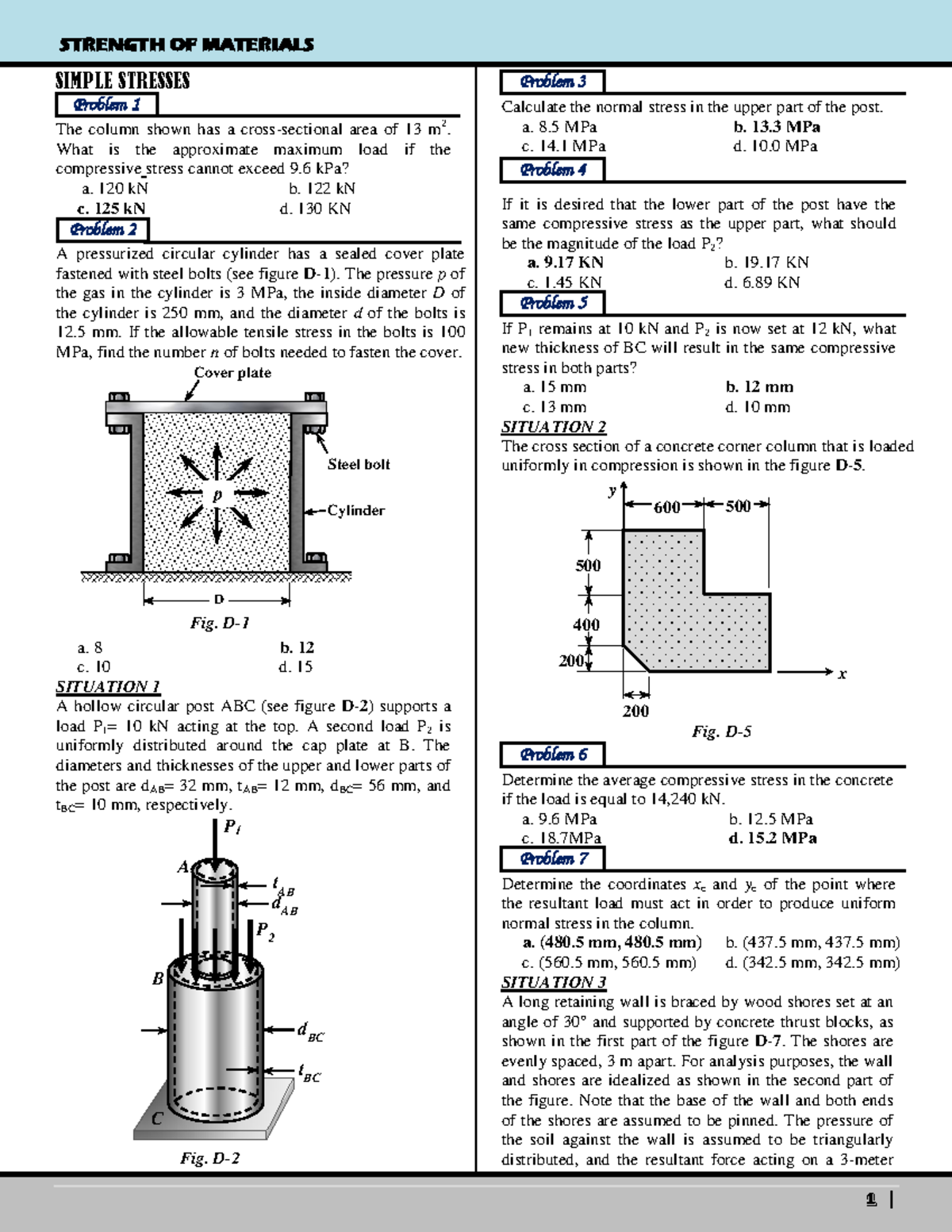 Pdfcoffee - Ambot huhu - SIMPLE STRESSES The column shown has a cross-sectional area of 13 m 2 ...