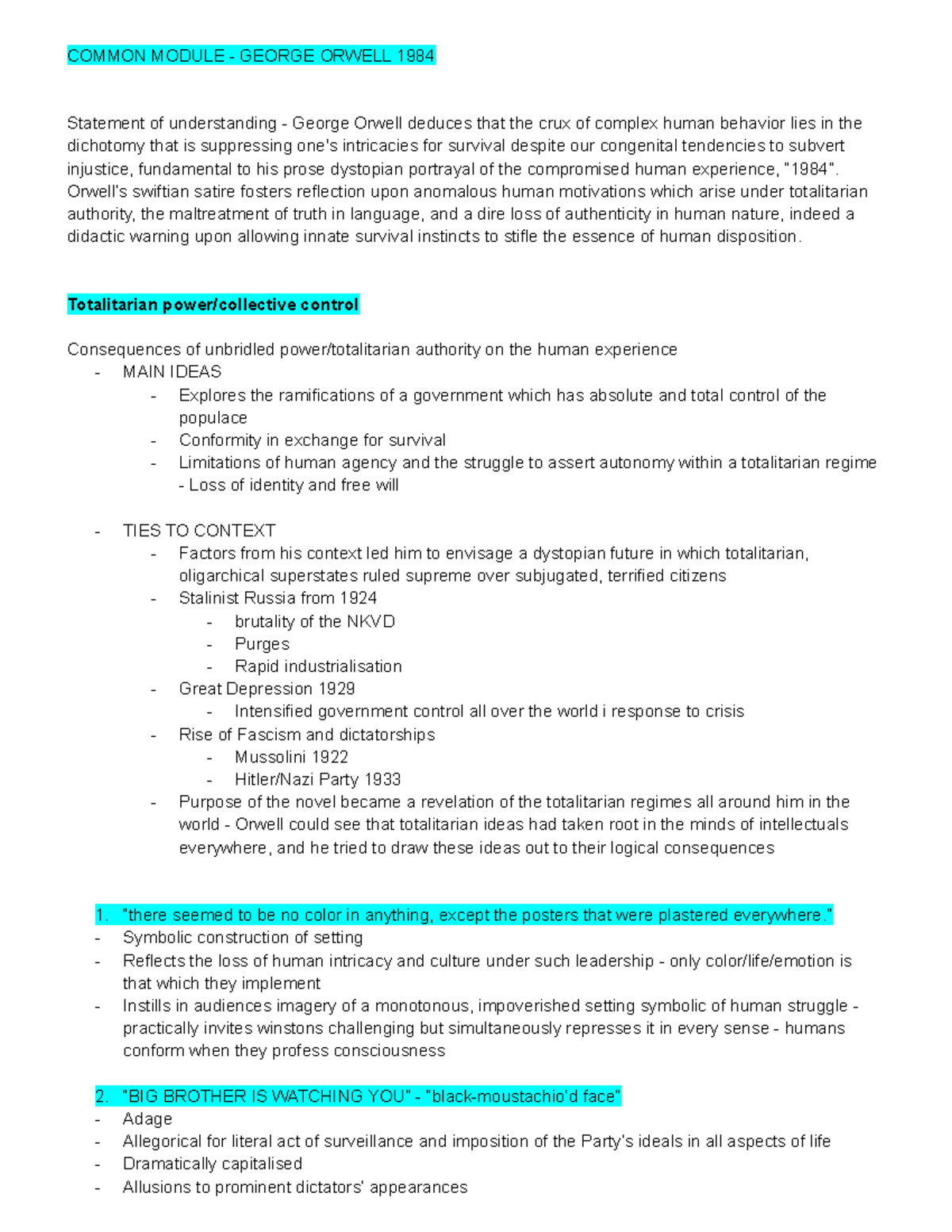 HSC English Advanced TEXT Summaries - COMMON MODULE - GEORGE ORWELL ...