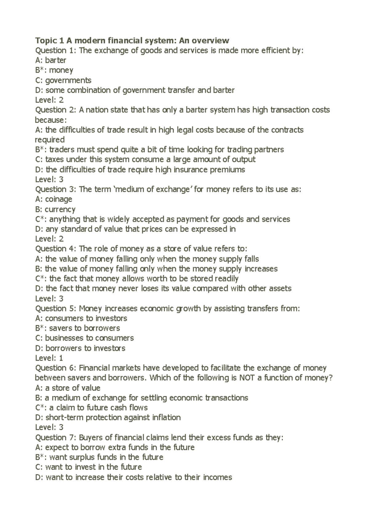 Test Bank Quiz 1 - Test bank - Topic 1 A modern financial system: An ...