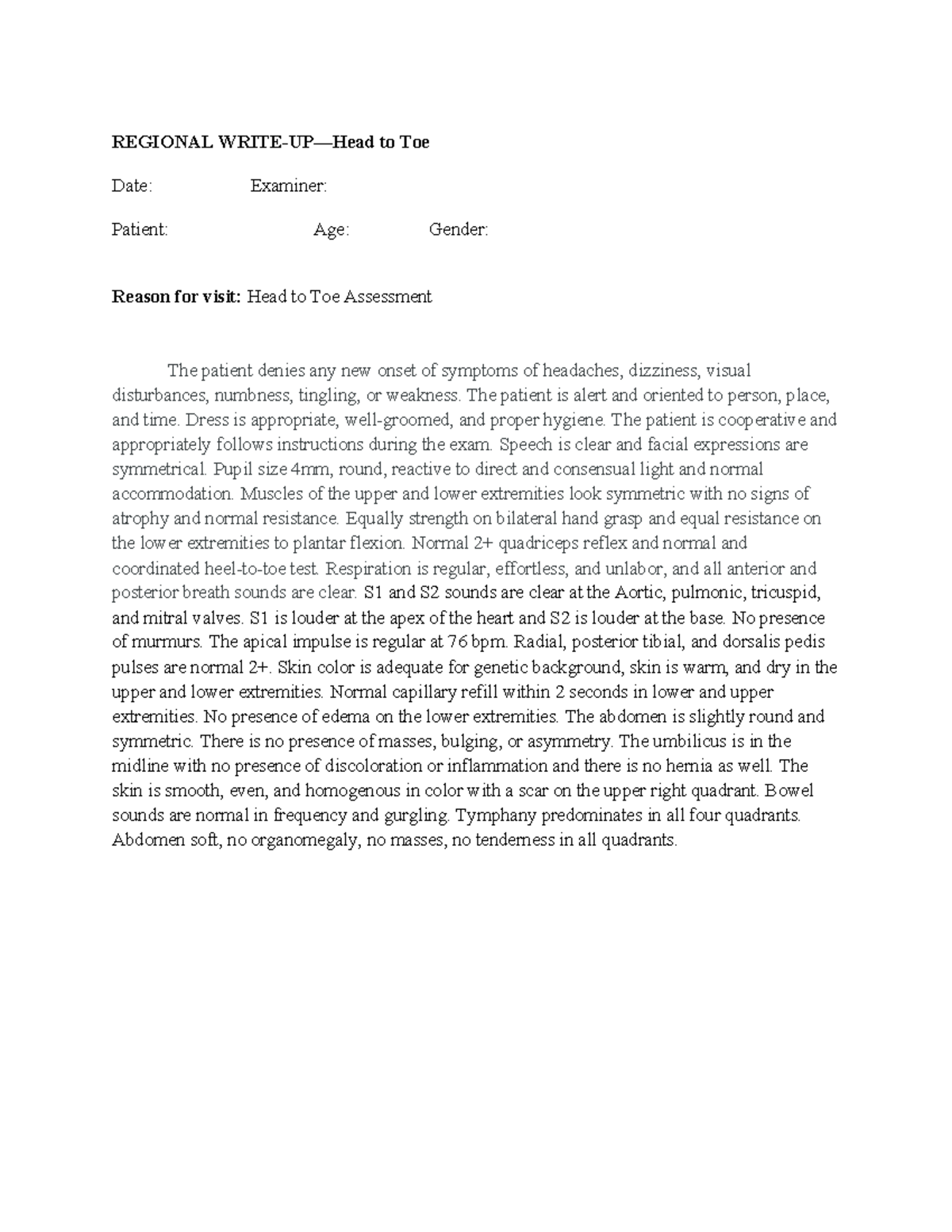 Regional Write-UP—Head to Toe - REGIONAL WRITE-UP—Head to Toe Date ...